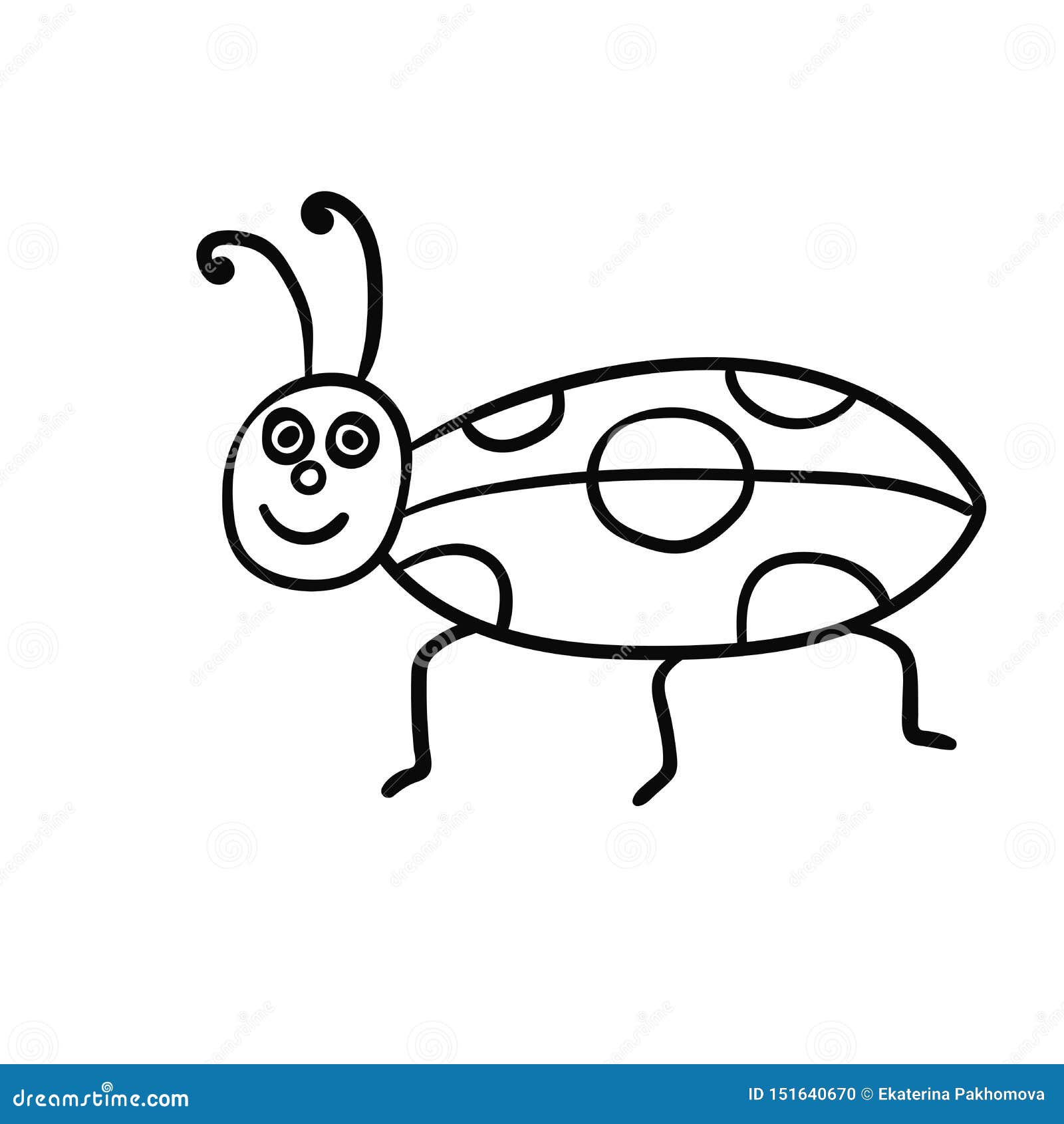 Cute Cartoon Doodle Linear Bug Isolated on White Background. Stock ...