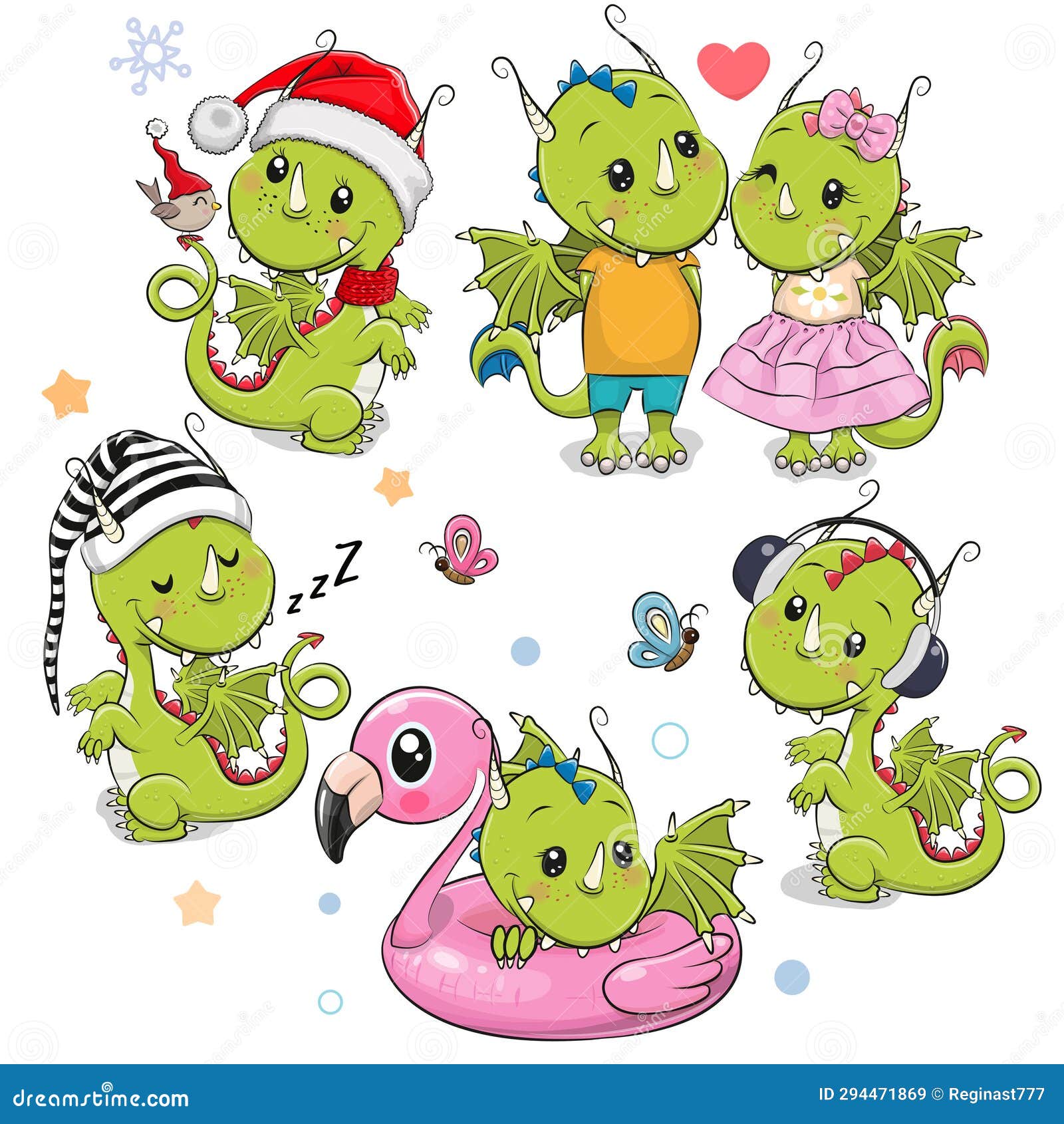 Cartoon Dragons Set. Flying Fantasy Reptiles, Winged Magic Fire ...