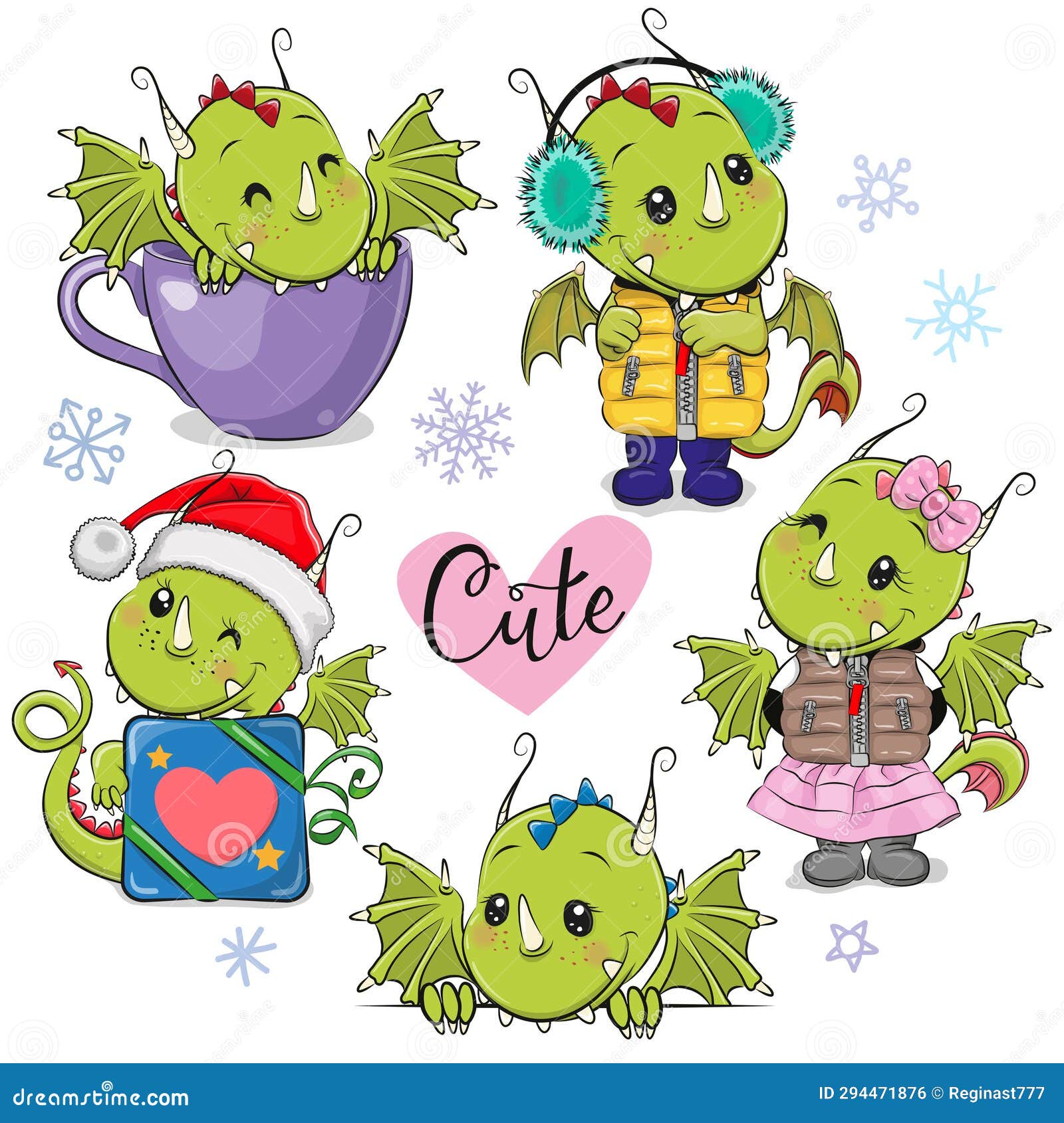 Cartoon Dragons Set. Flying Fantasy Reptiles, Winged Magic Fire ...