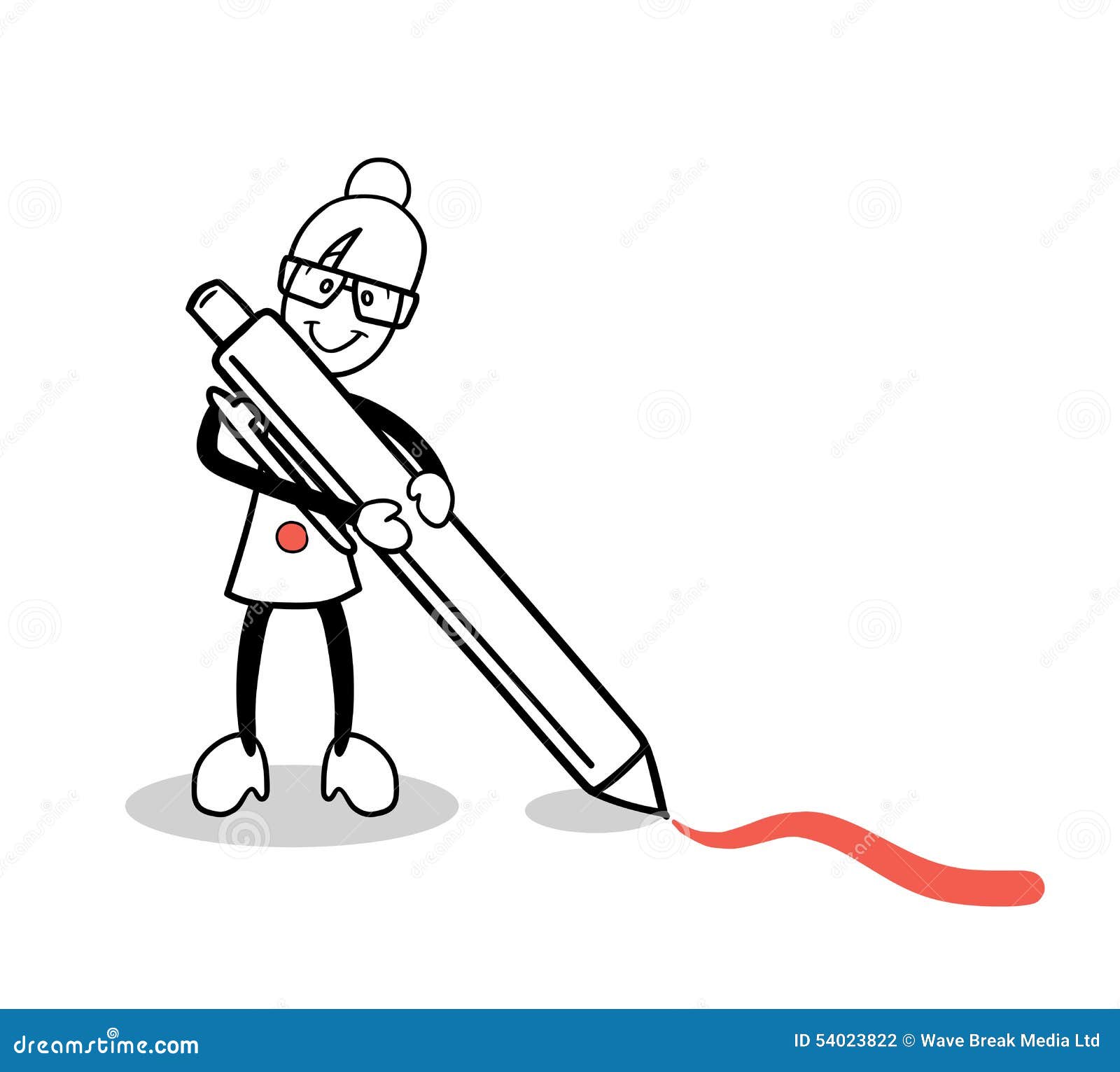 Cute Cartoon Drawing with Red Pen Stock Vector - Illustration of ...