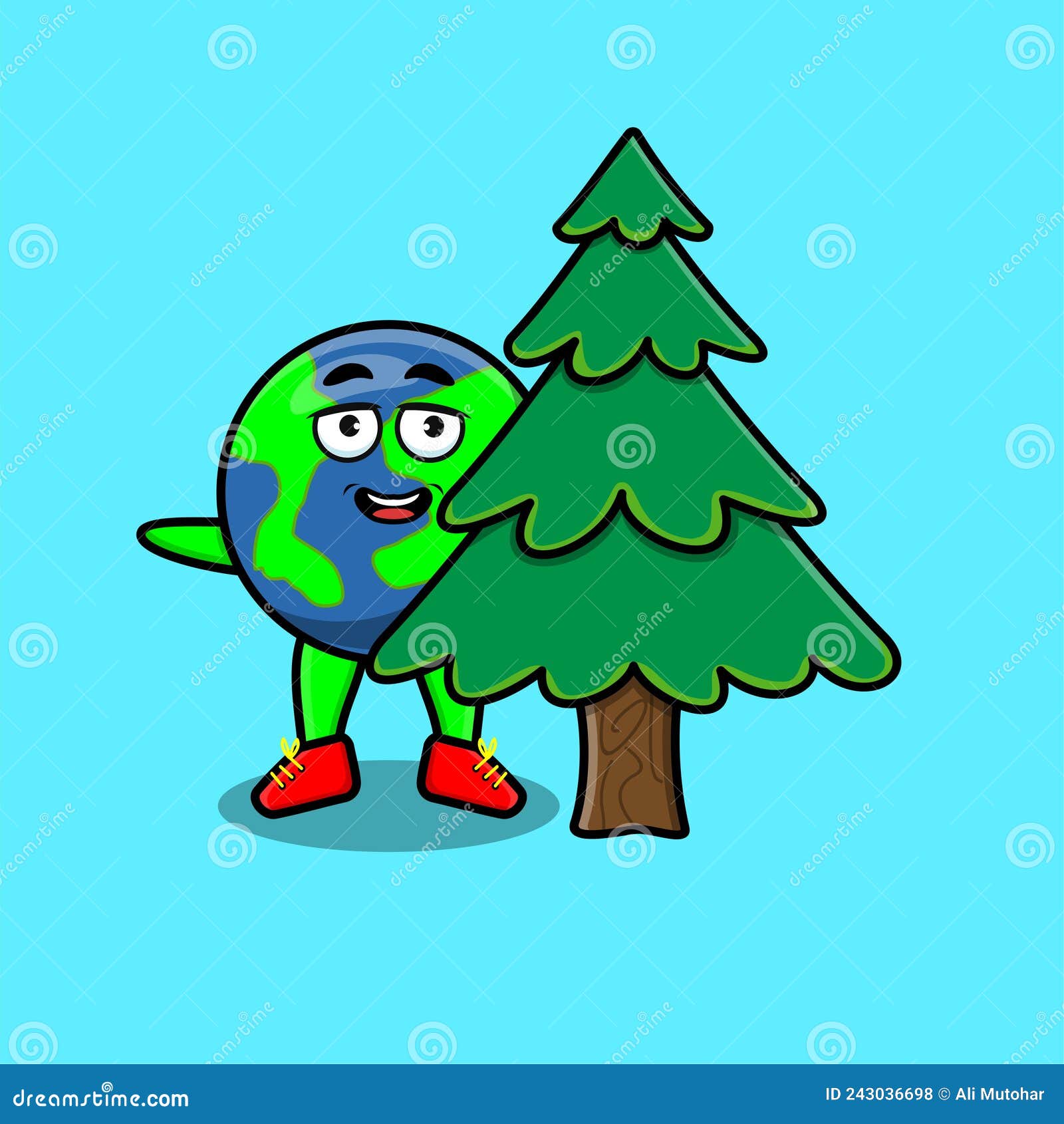Cute Cartoon Earth Character Hiding Tree Stock Vector - Illustration of ...