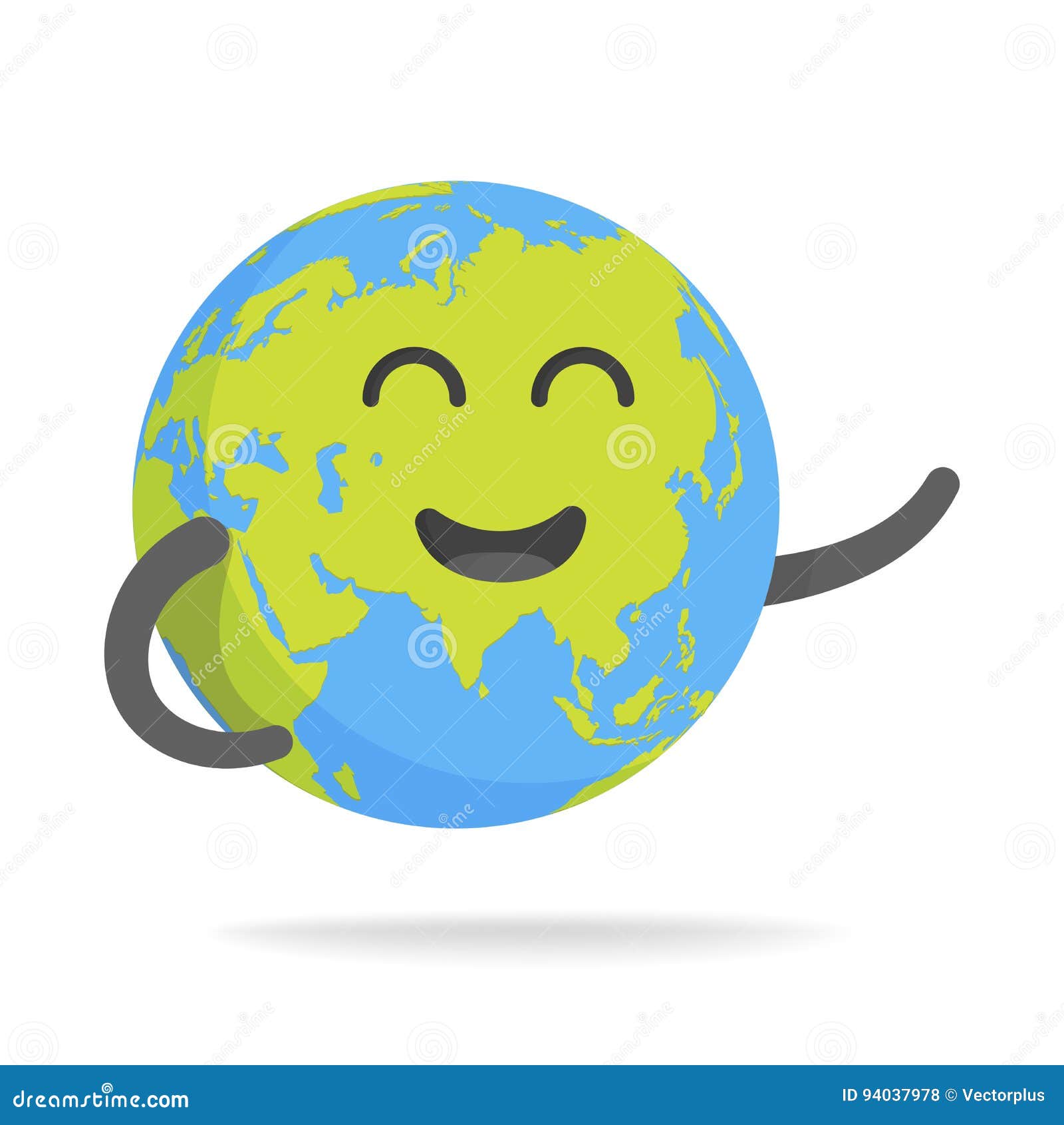 Cute Cartoon Earth Character. World Map Globe with Smiley Face and ...