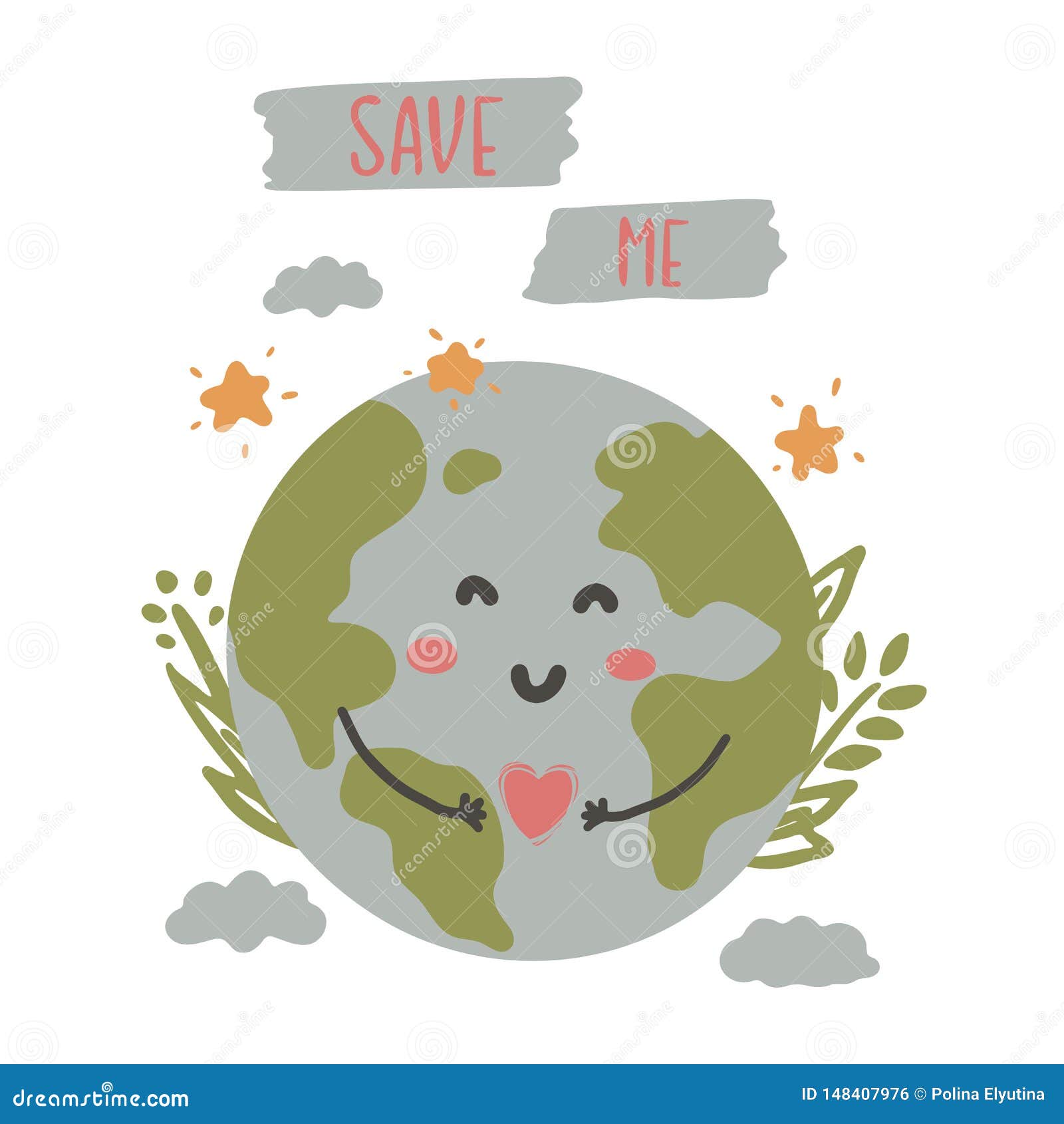 Cute Cartoon Earth Day Vector Illustration Stock Vector - Illustration ...