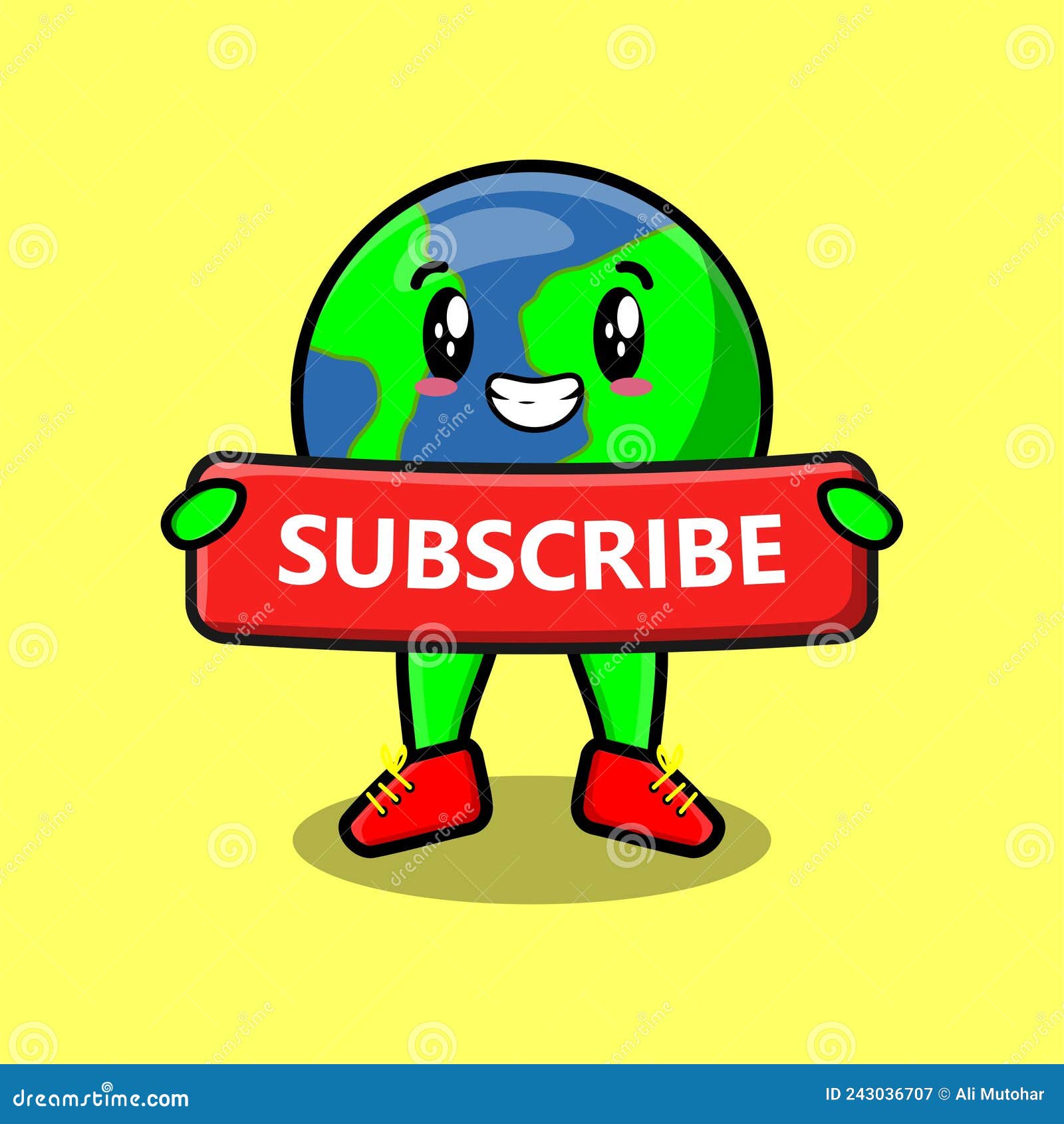 Cute Cartoon Earth Holding Red Subscribe Board Stock Vector ...