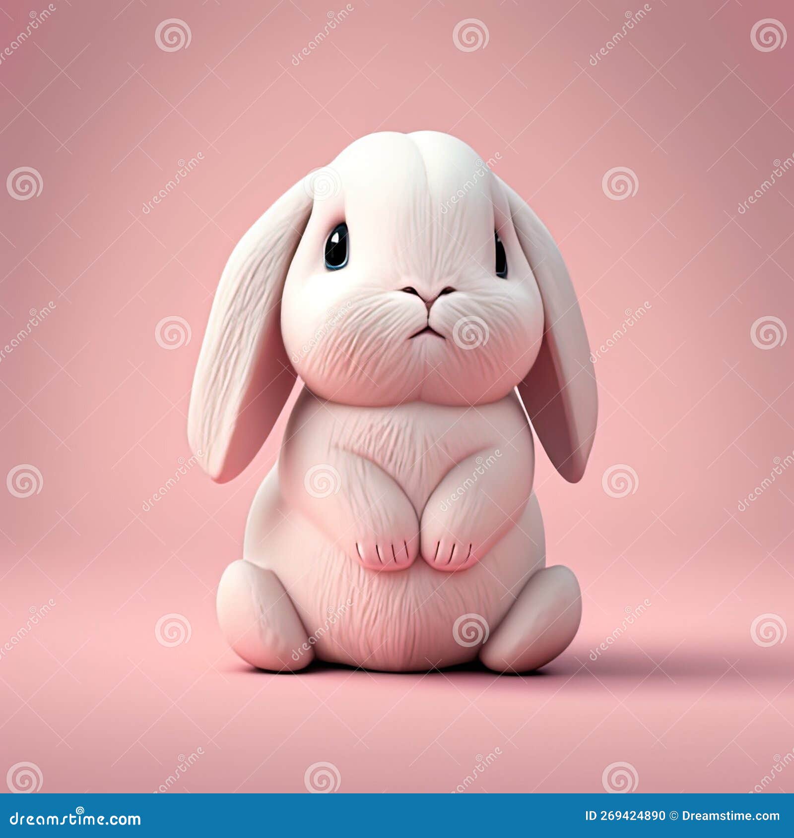 Cute Cartoon Easter Bunny Sitting Down on a Pink Background Stock ...