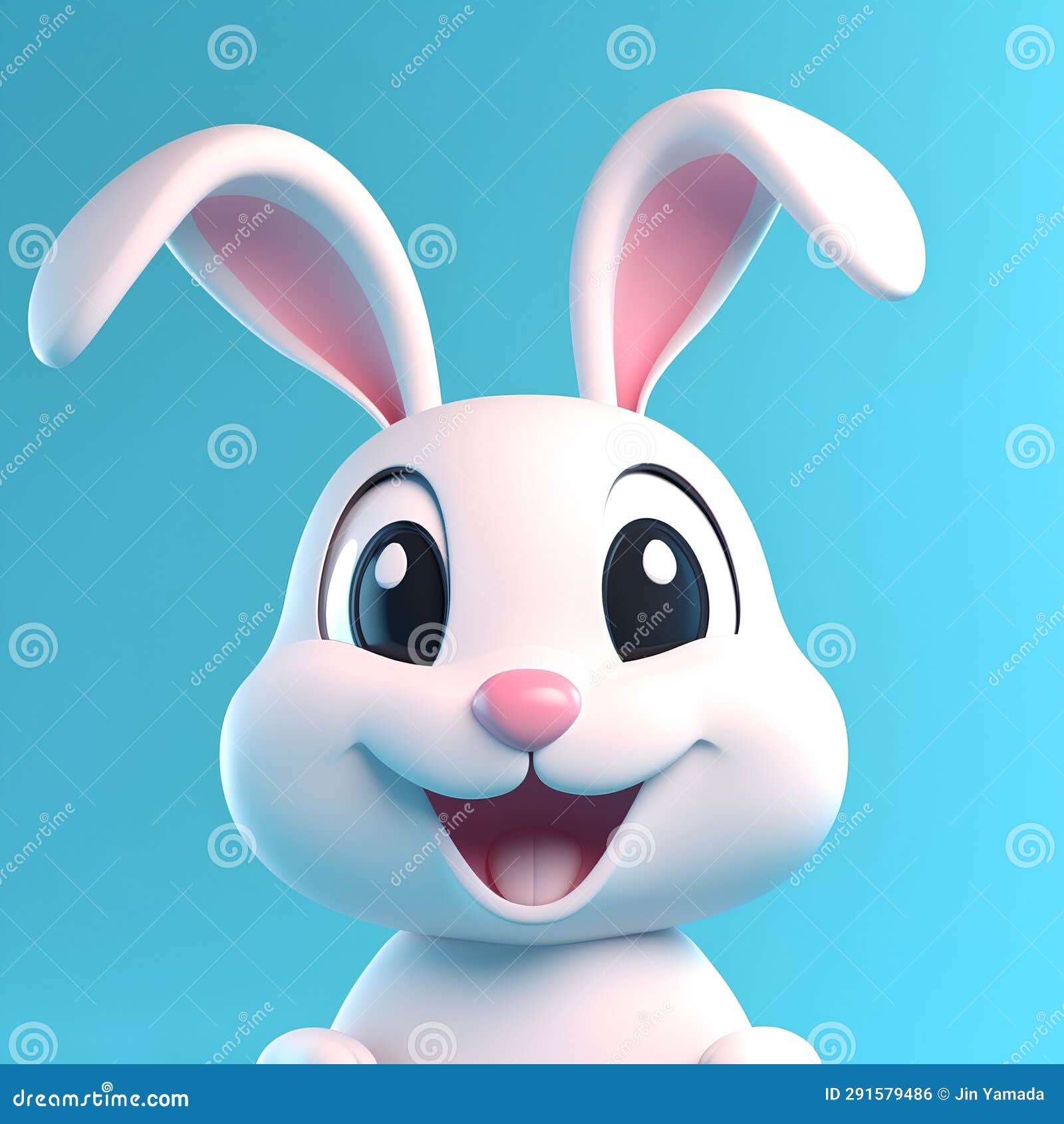 Cute Cartoon Easter Bunny. Vector Illustration Isolated on Blue ...