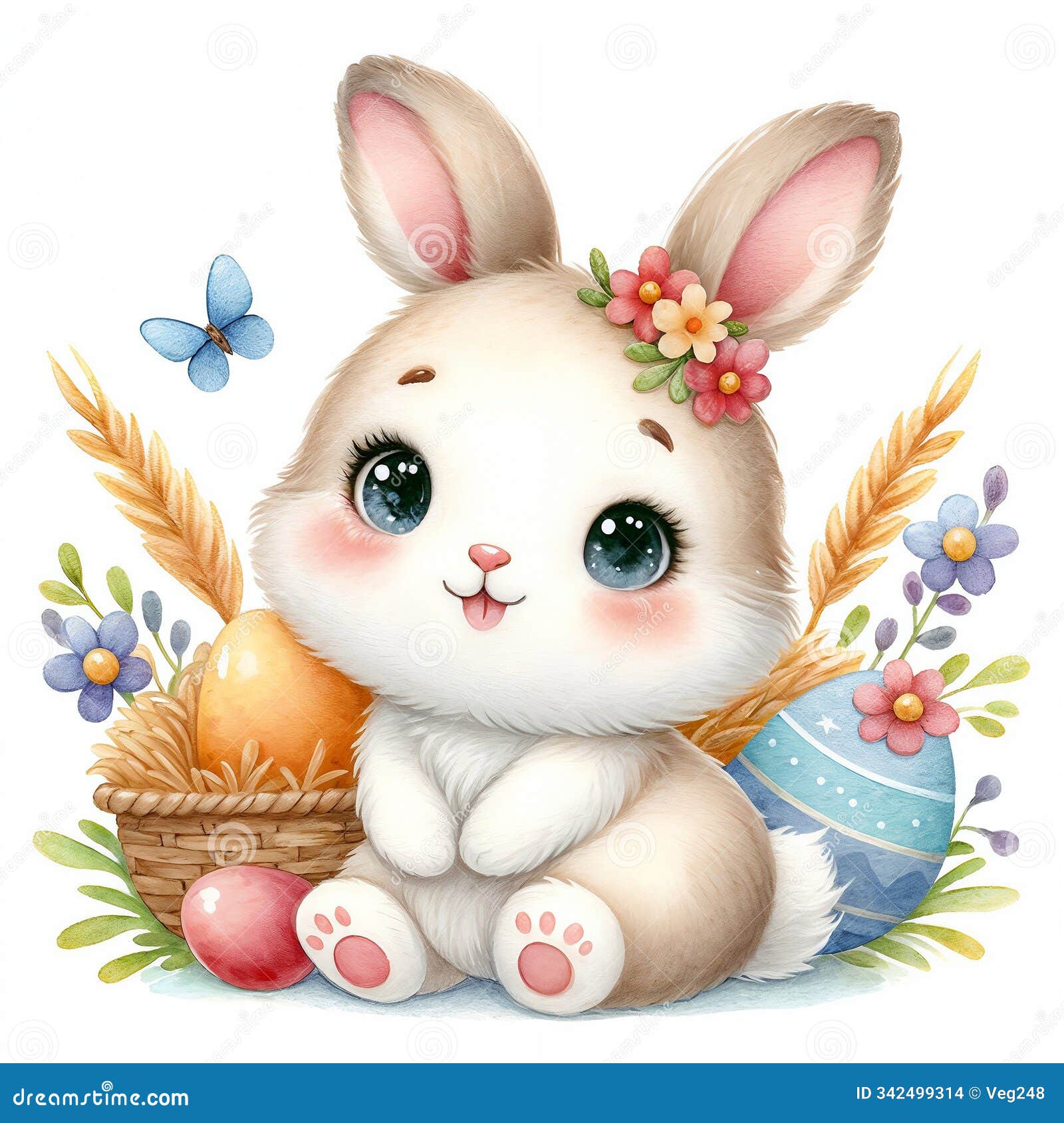 Cute Cartoon Easter Bunny on White Background. AI Stock Illustration ...