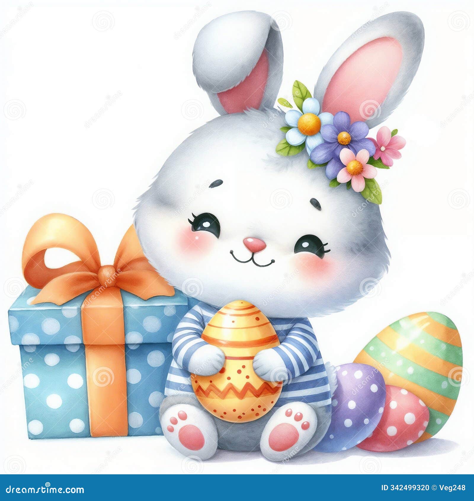 Cute Cartoon Easter Bunny on White Background. AI Stock Illustration ...