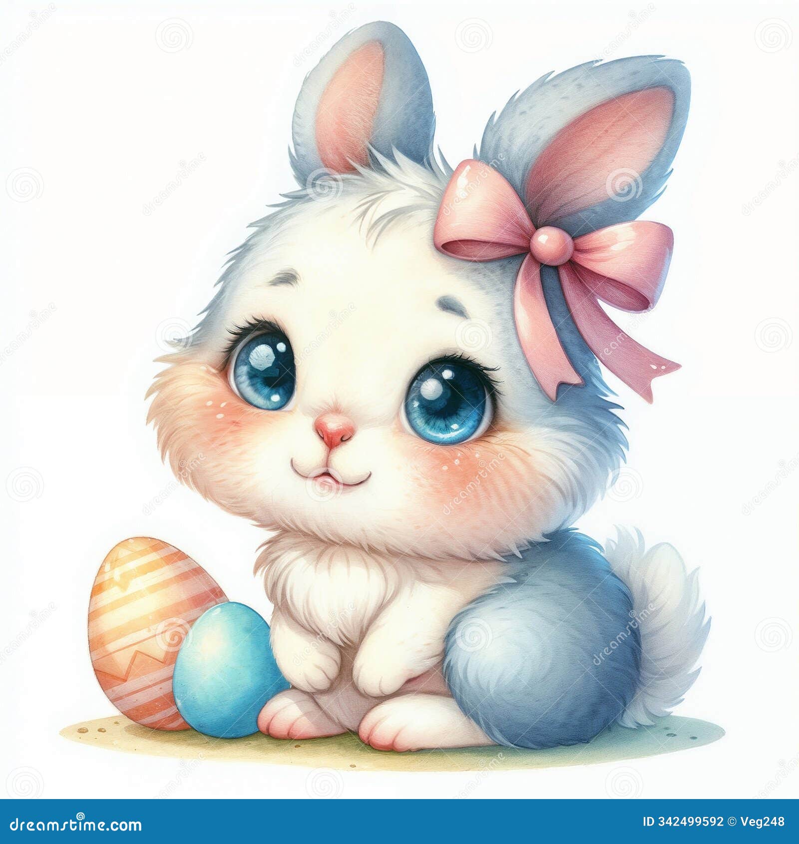 Cute Cartoon Easter Bunny on White Background. AI Stock Illustration ...