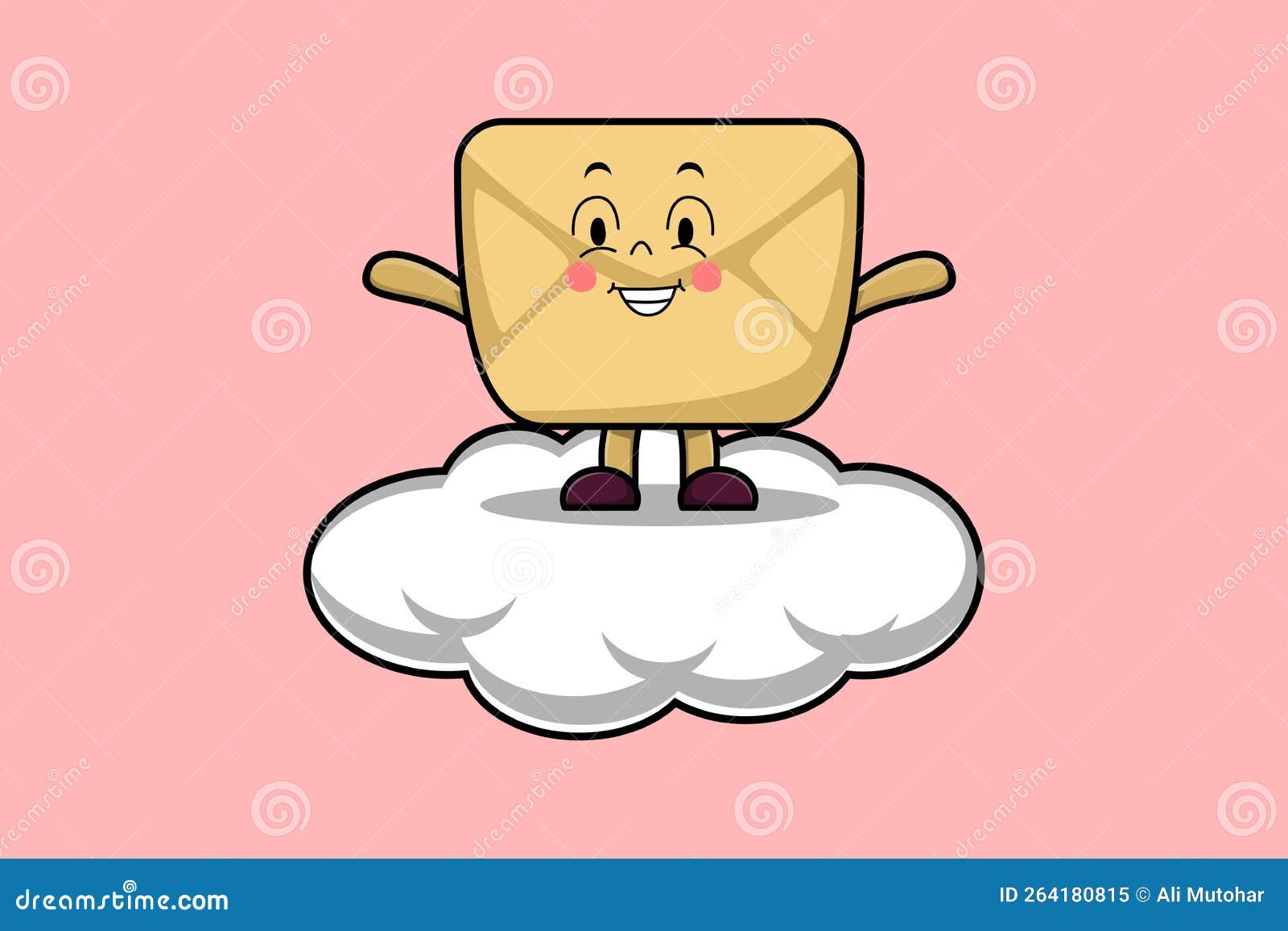 Cute Cartoon Envelope Character Standing in Cloud Stock Vector ...