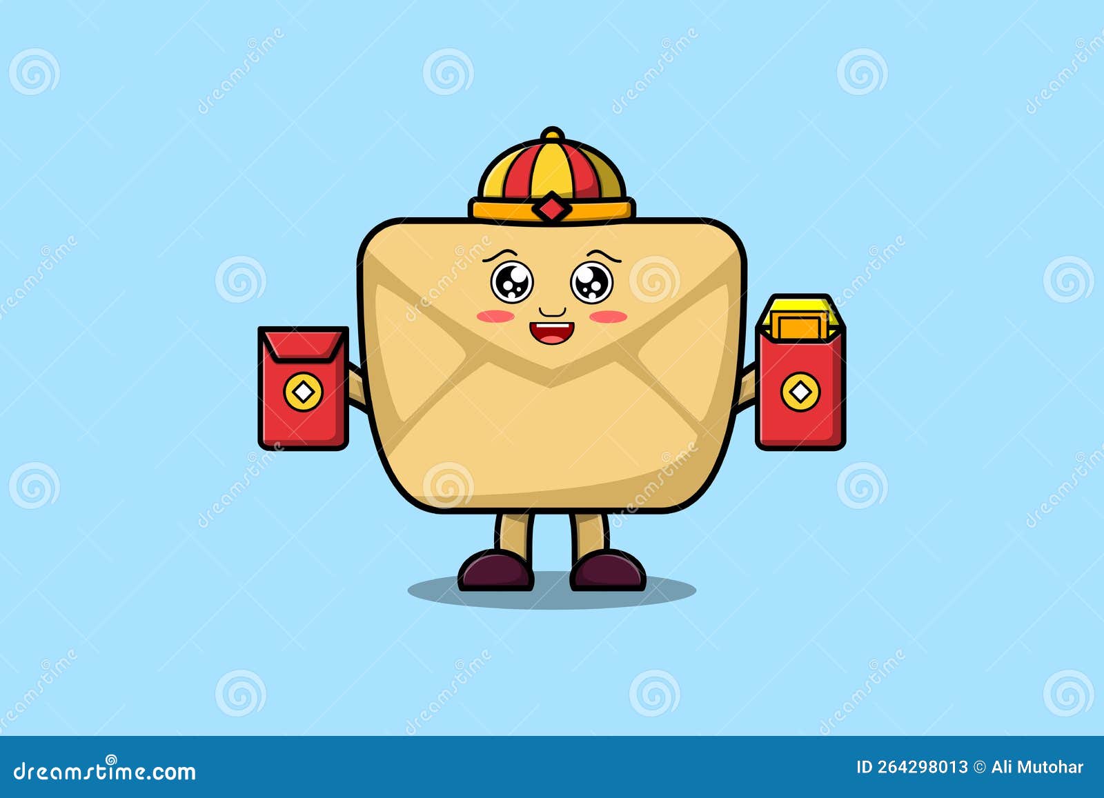 Cute Cartoon Envelope Chinese Holding Red Packets Stock Vector ...