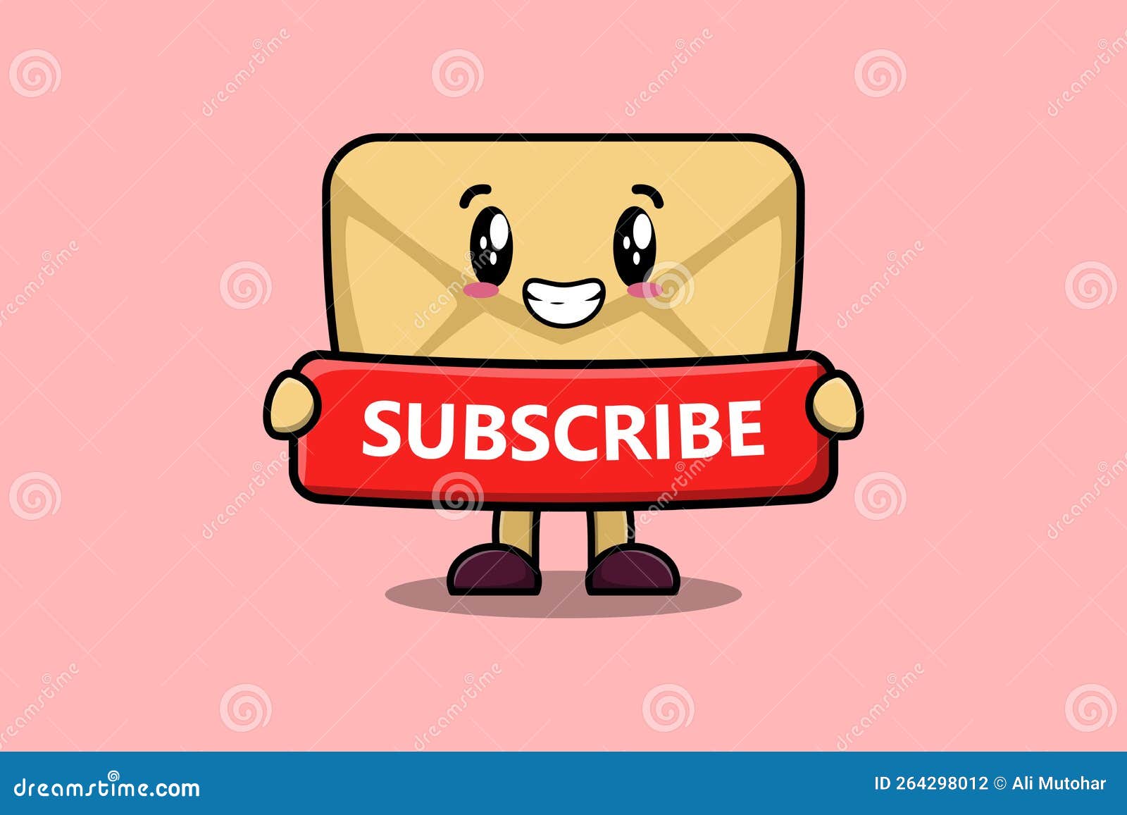 Cute Cartoon Envelope Holding Red Subscribe Board Stock Vector ...