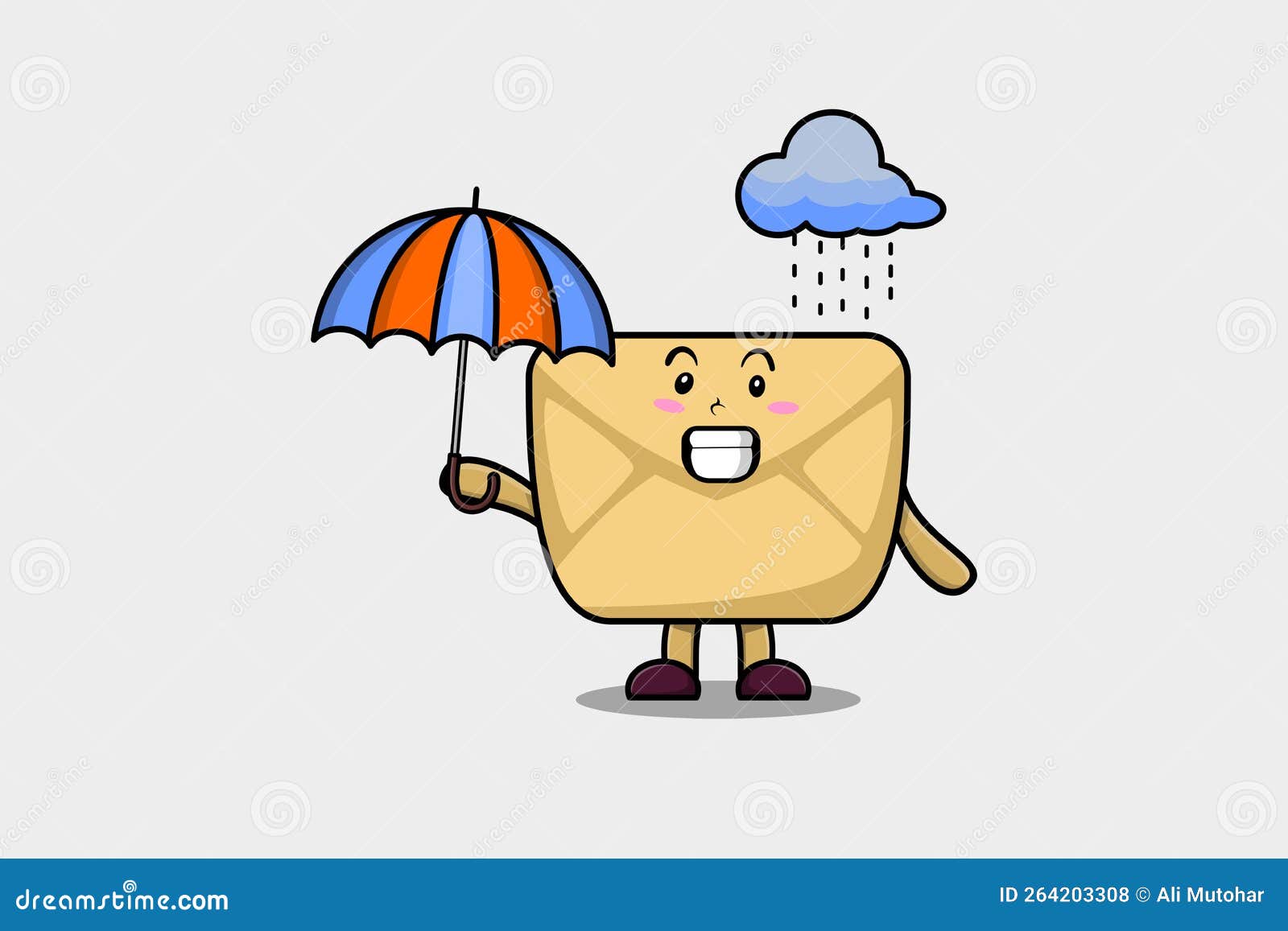 Cute Cartoon Envelope in Rain Using an Umbrella Stock Illustration ...