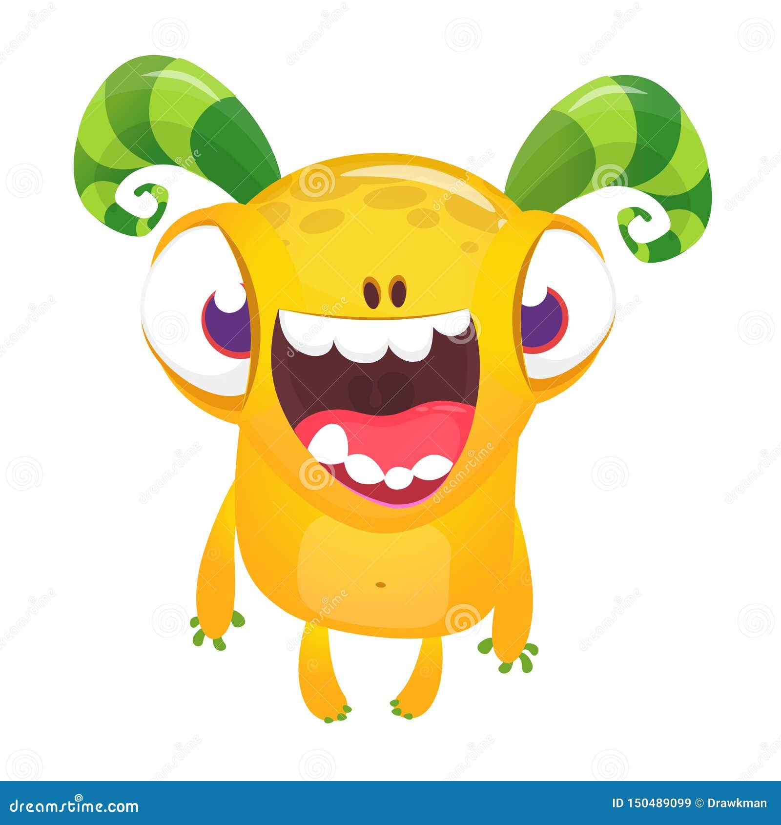 Cute Cartoon Excited Smiling Monster. Vector Alien Character. Isolated ...
