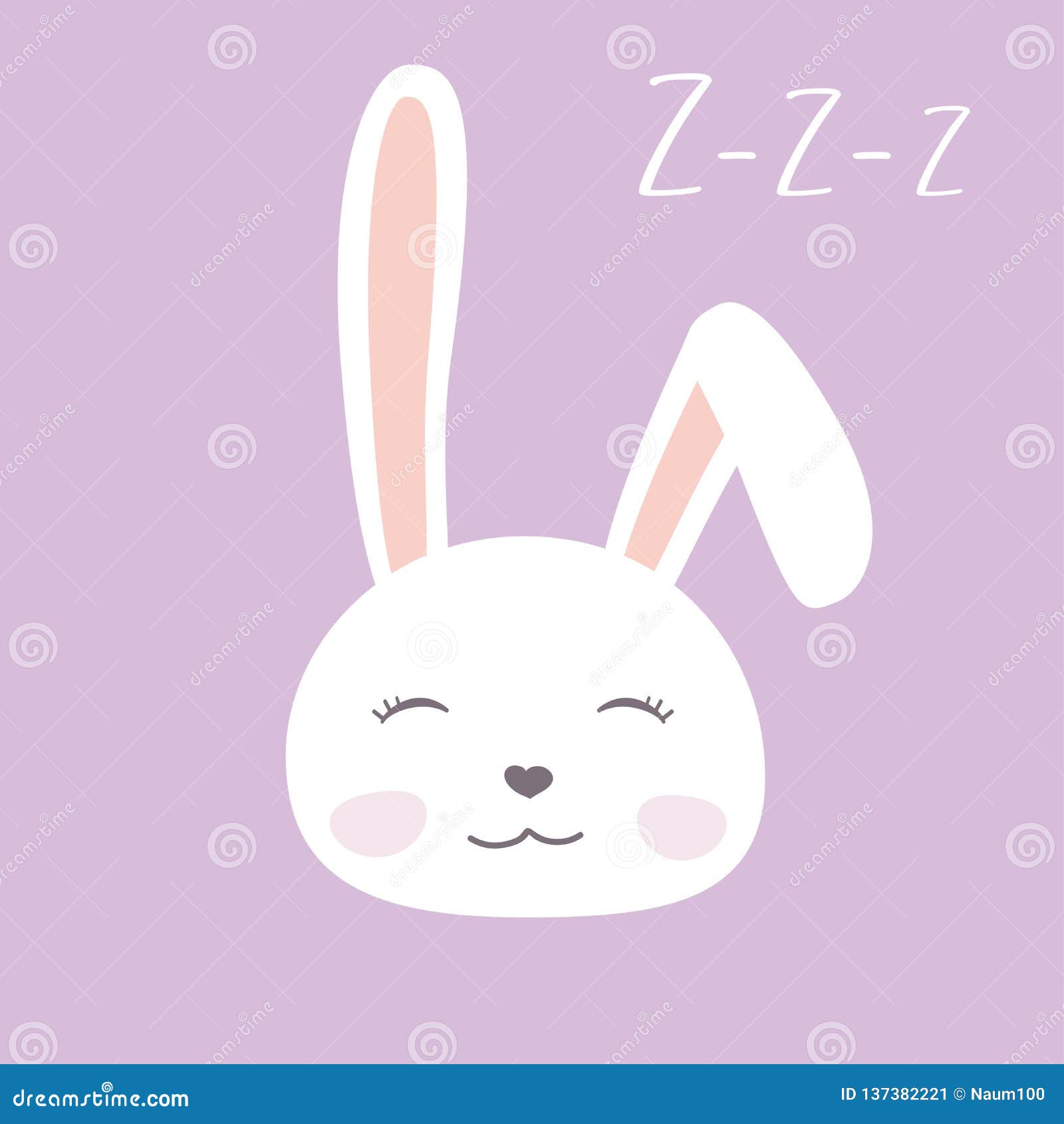 Cute Cartoon Face of a Sleeping Bunny Stock Vector - Illustration of ...