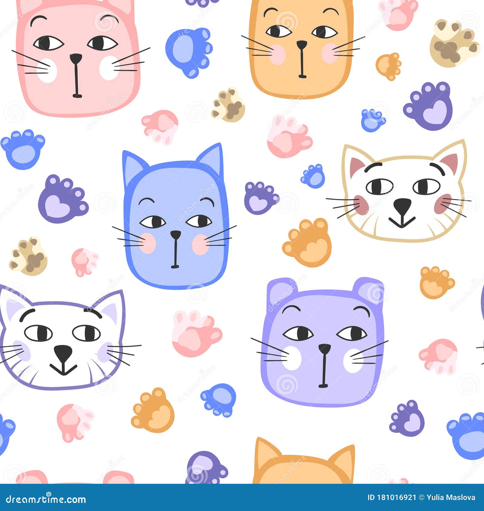 Dog`s Paws Seamless Pattern. Cat Paws Hand Drawn Pattern. Royalty-Free ...