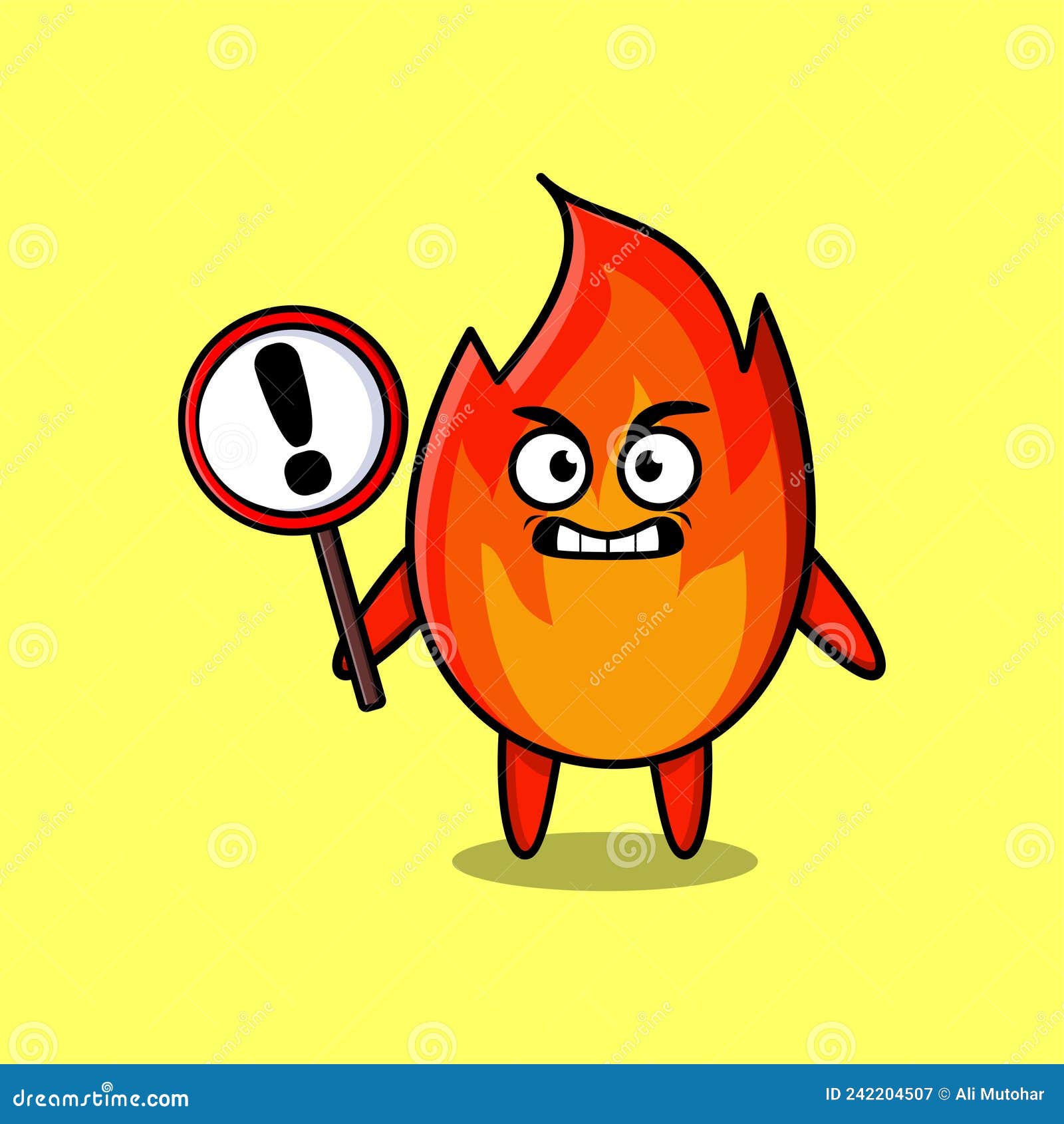 Cute Cartoon Fire with Exclamation Sign Board Stock Vector ...