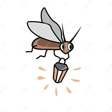 Cute Cartoon Firefly with Flashlight. Character Vector Illustration ...