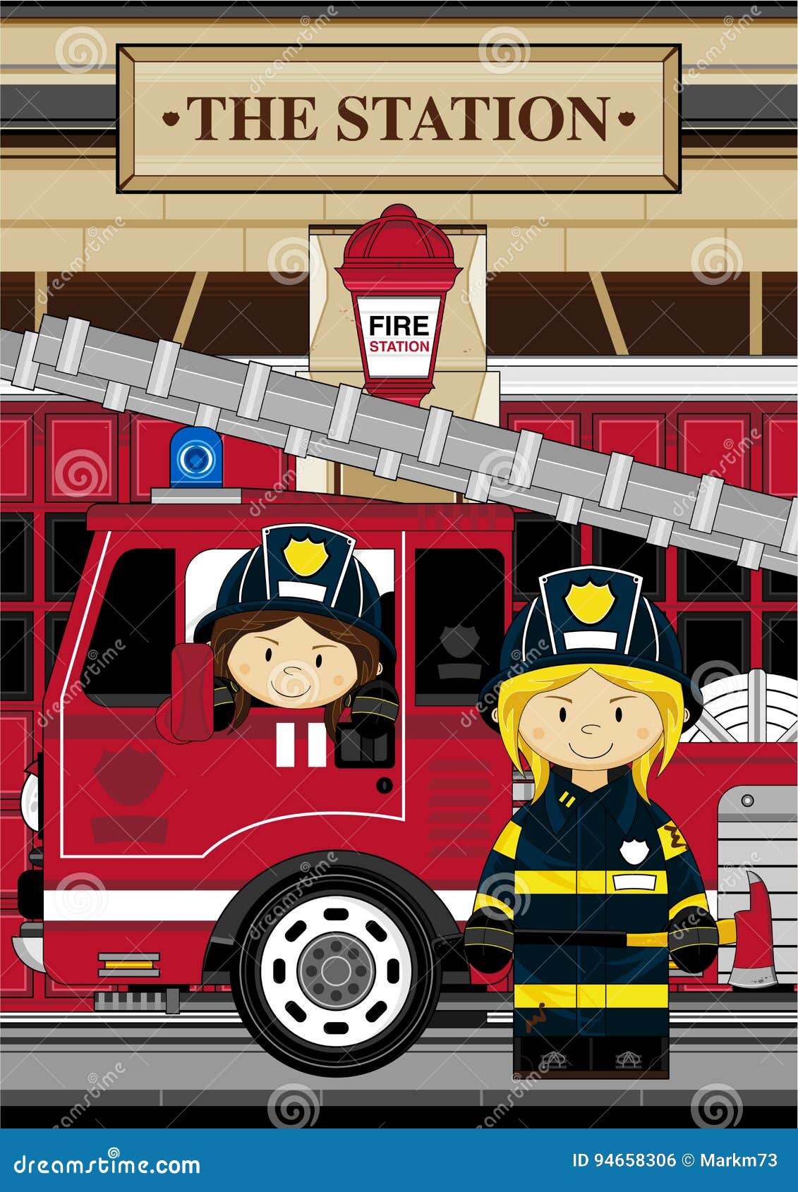 Cute Cartoon Fireman - Firefighter Stock Vector - Illustration of ...