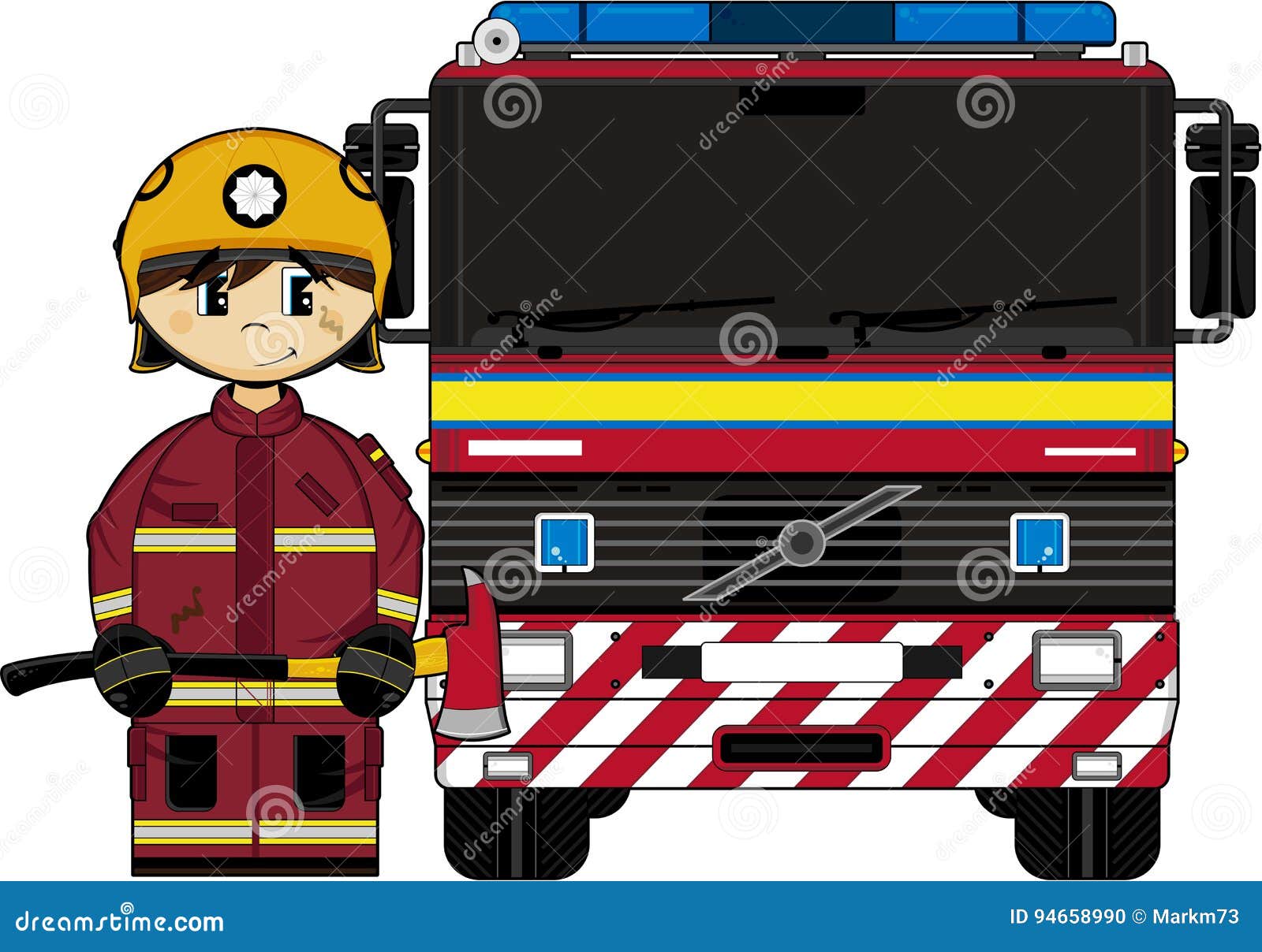 Cute Cartoon Fireman - Firefighter Stock Vector - Illustration of fire ...