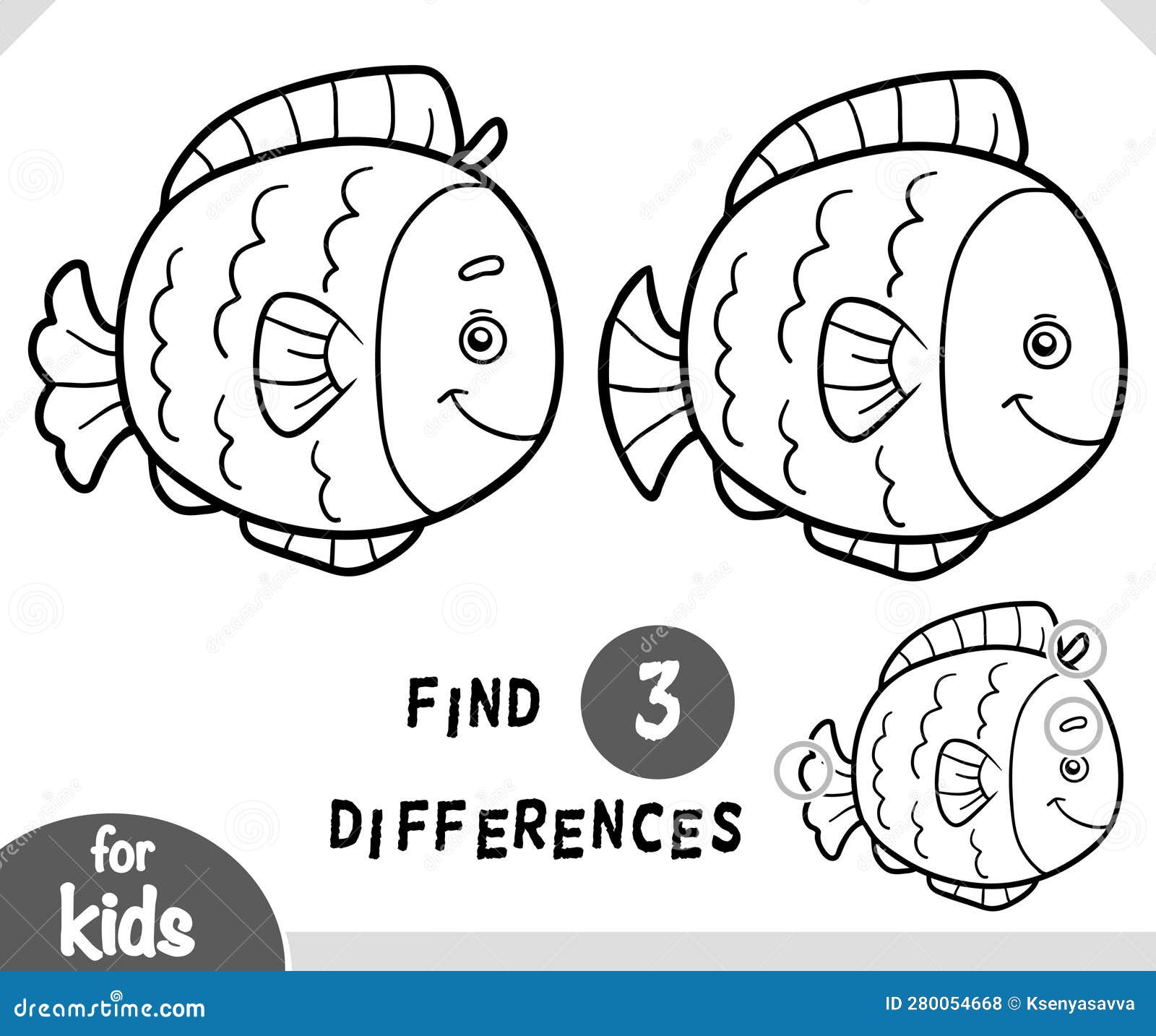 Cute Cartoon Fish, Find Differences Educational Game for Kids Stock ...