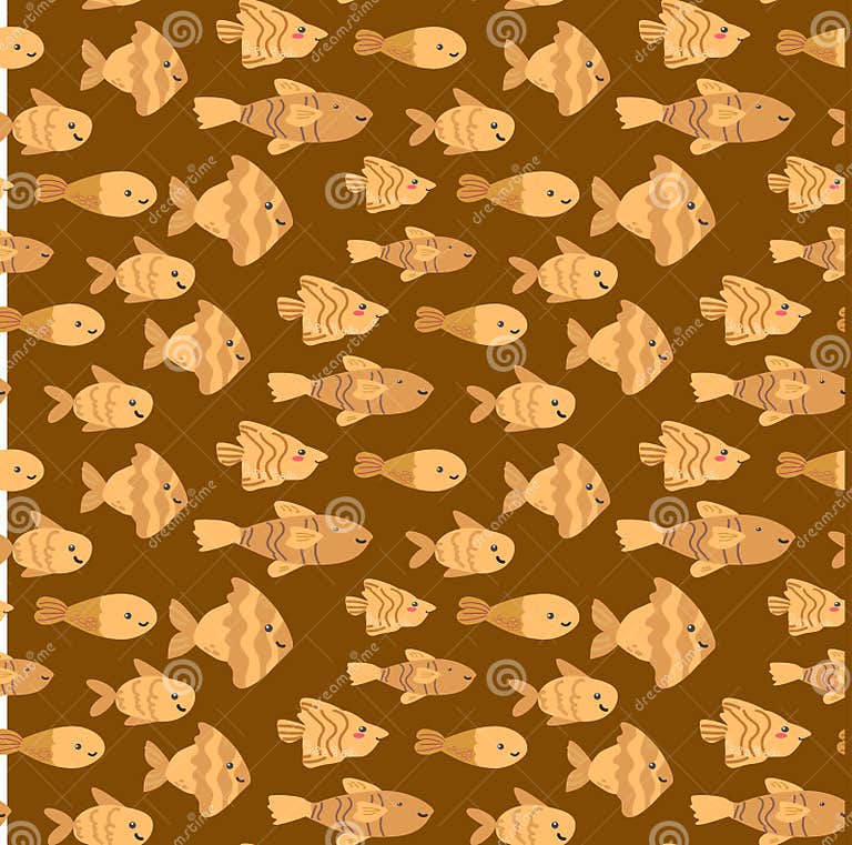 Cute Cartoon Fish Pattern on Brown Background Stock Illustration ...