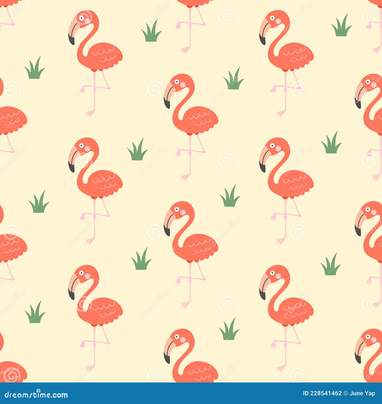 Cute Cartoon Flamigo Bird Seamless Pattern Stock Vector - Illustration ...