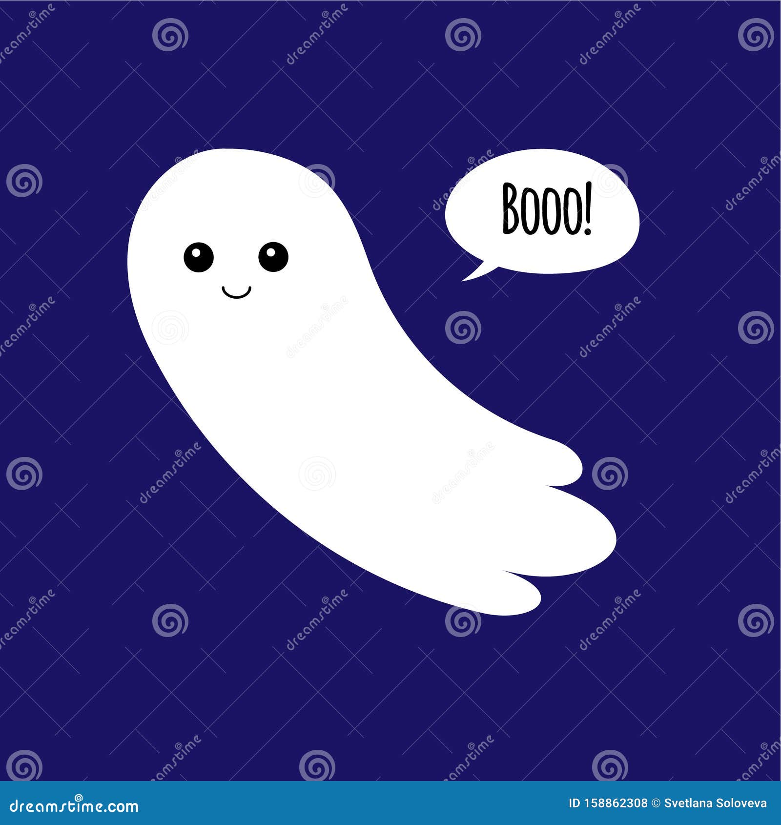Vector Flat Flying Ghost on Blue Background Stock Illustration ...