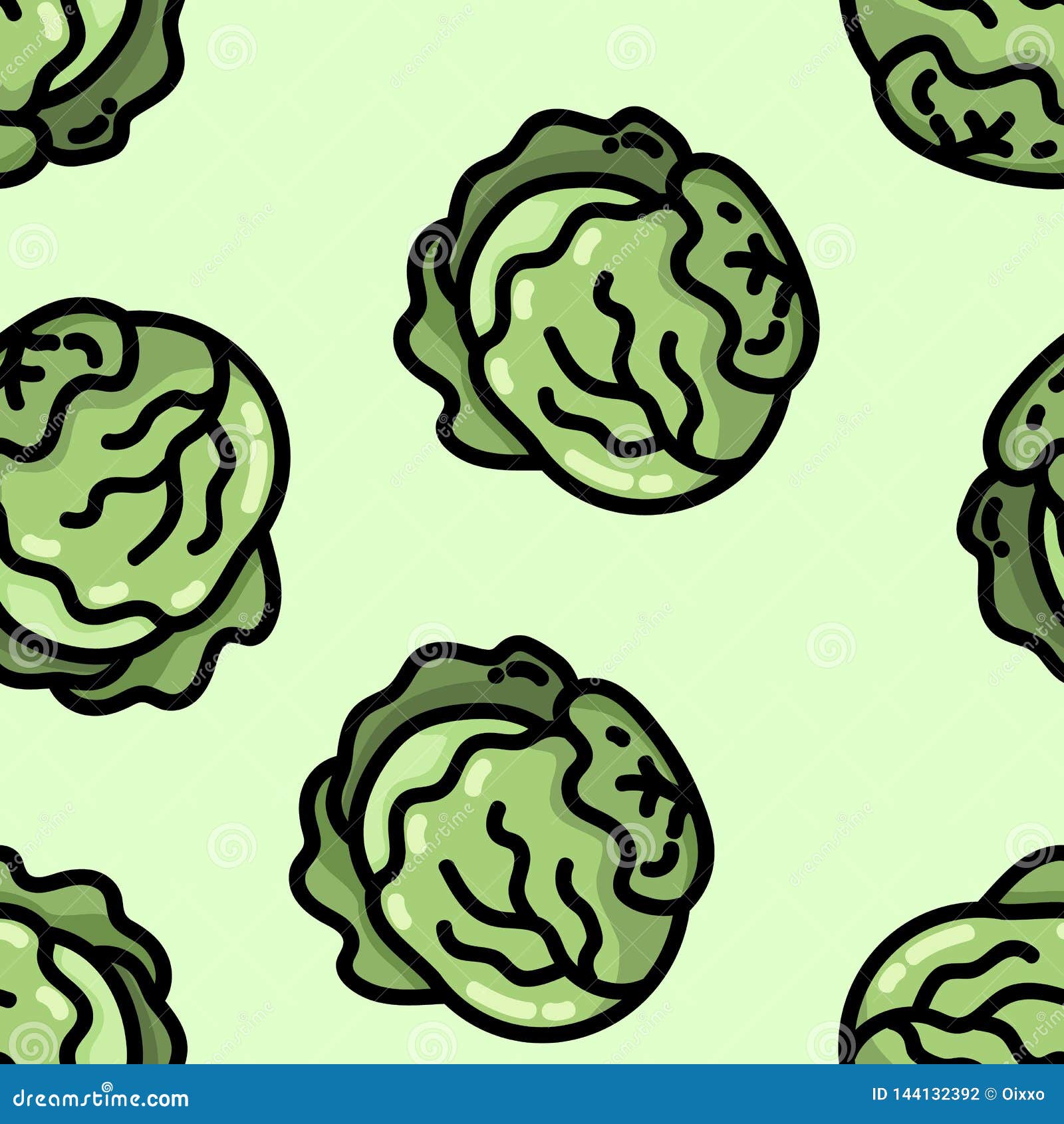Cute Cartoon Flat Style Cabbage Seamless Pattern Stock Vector ...