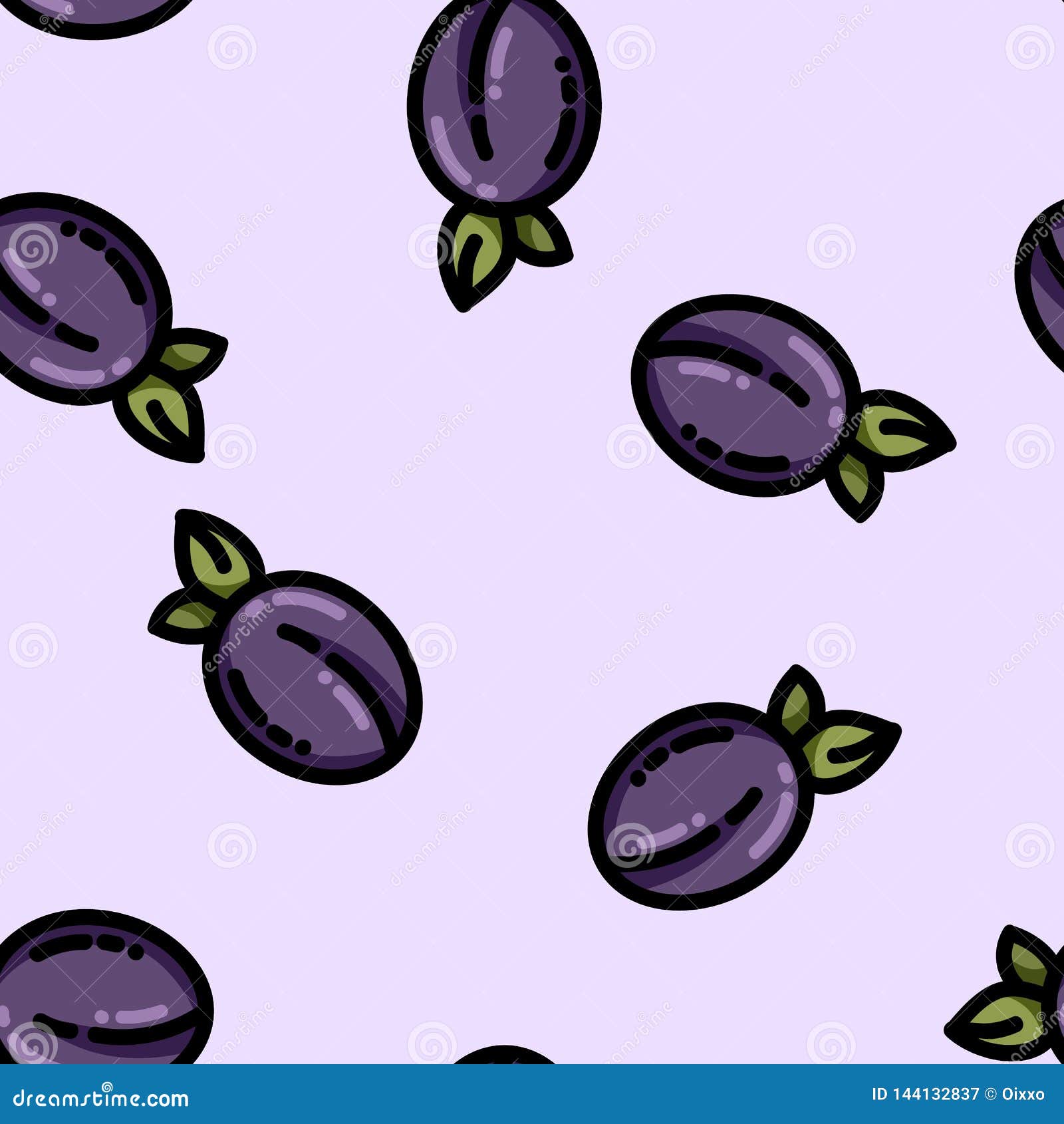 Cute Cartoon Flat Style Plums Seamless Pattern Stock Vector ...