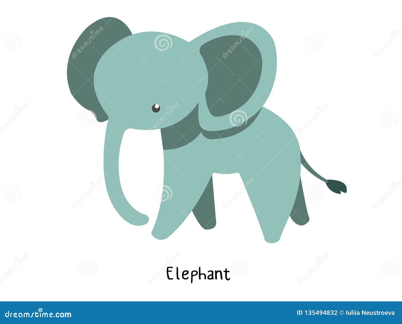 Cute Cartoon Flat Vector Grey Elephant . Isolated Stock Vector ...