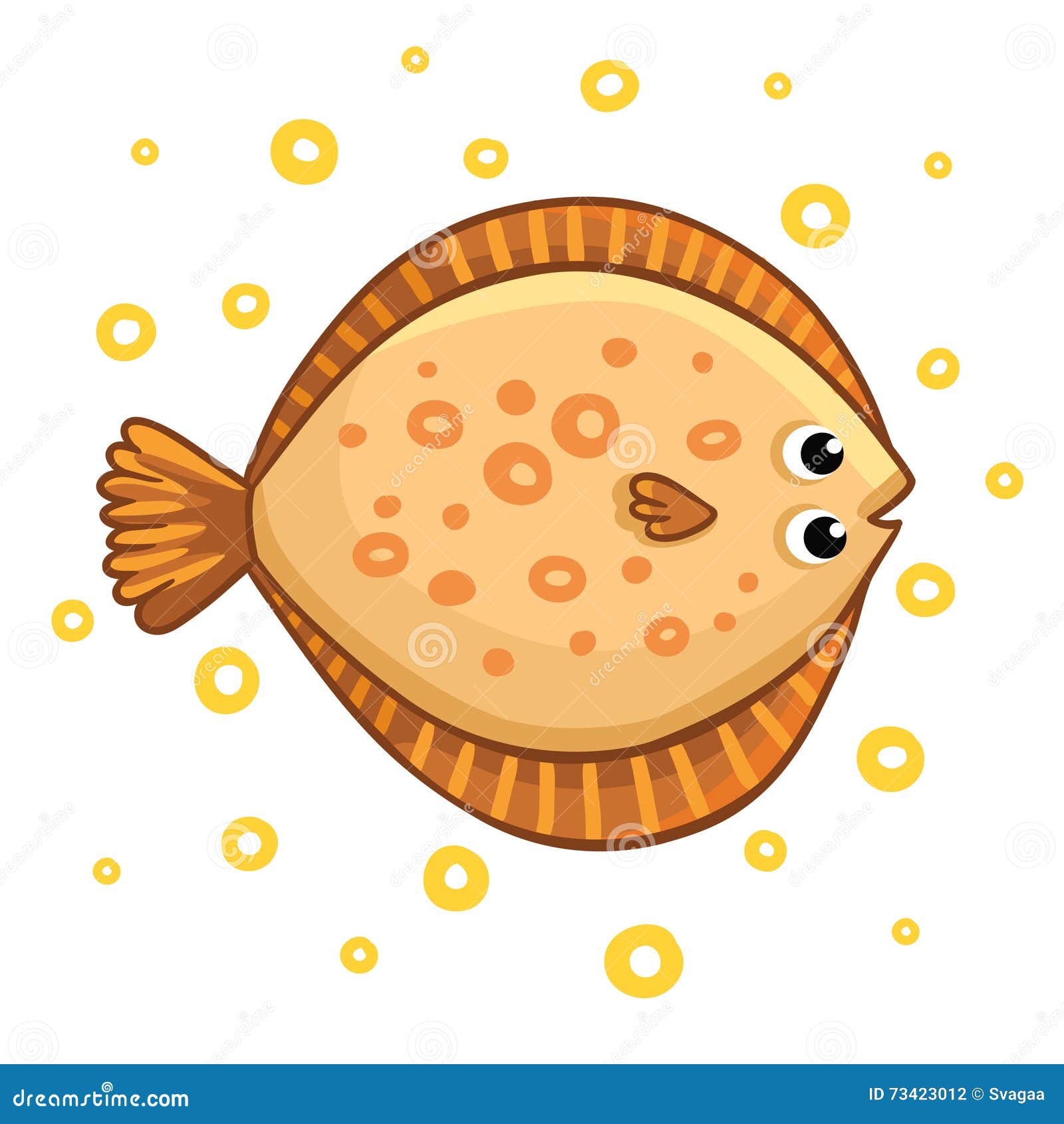 Cute Cartoon Flatfish Isolated. Stock Vector - Illustration of isolated ...