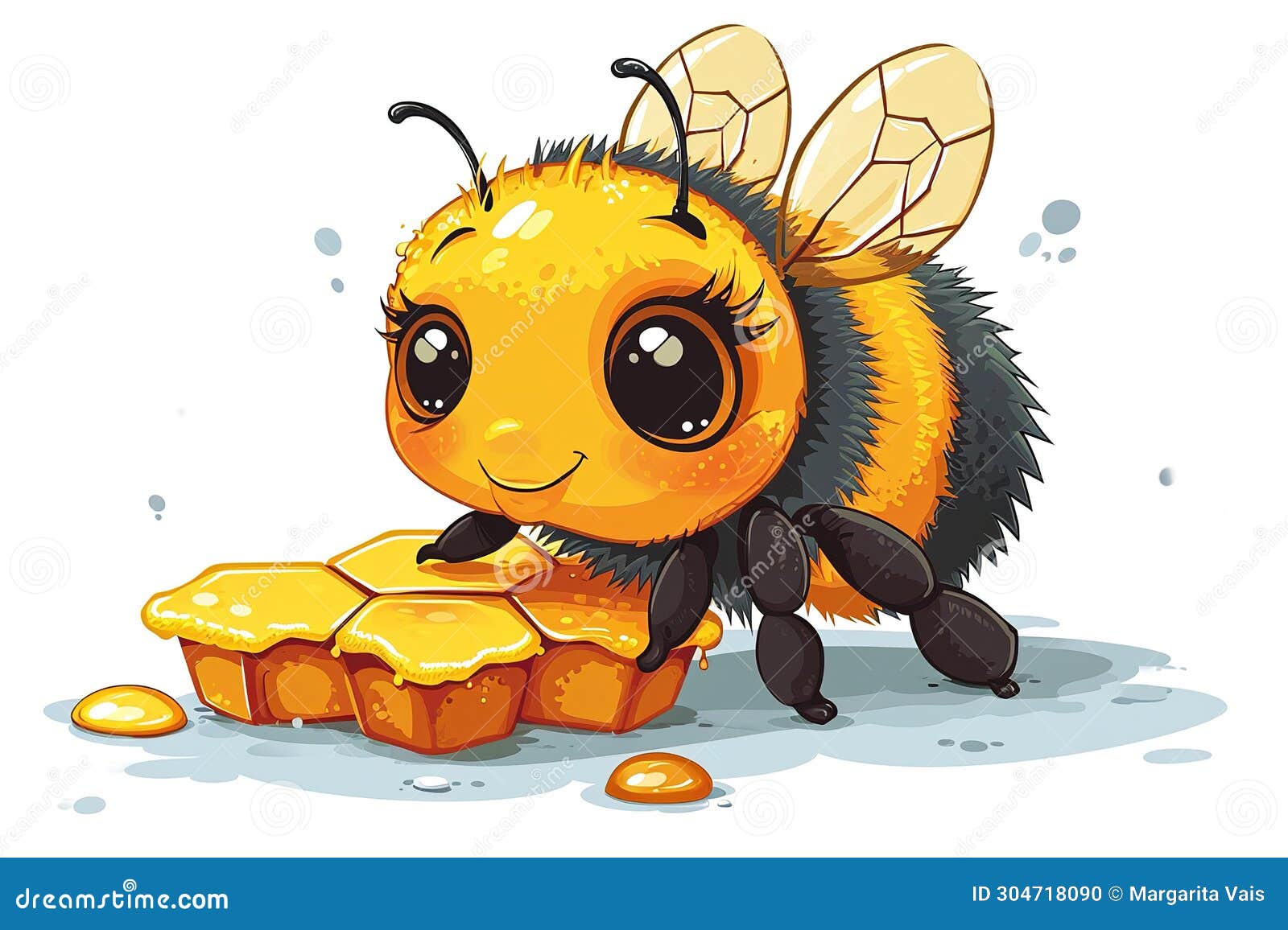 Cute Cartoon Fluffy Bumblebee with Honeycomb Stock Illustration ...