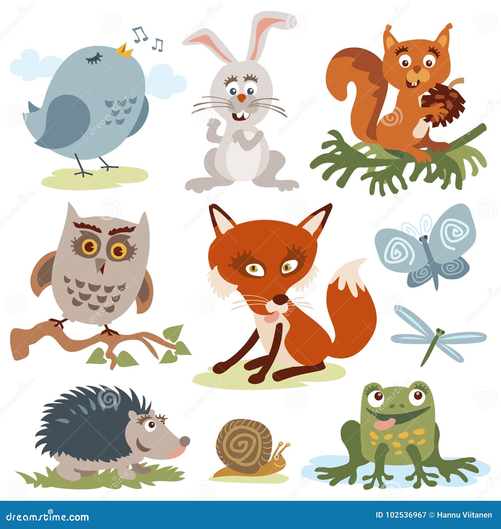Cute Cartoon Forest Animals Vector Stock Vector - Illustration of ...
