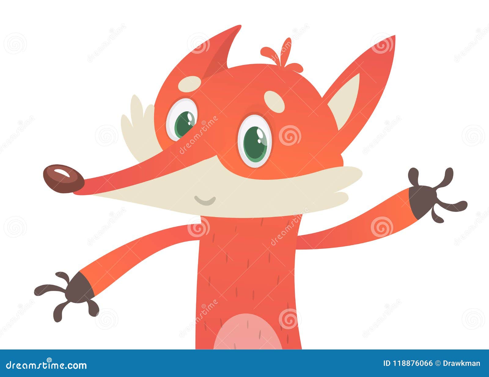 Cute Cartoon Fox Character Waving or Presenting. Flat Design. Vector ...