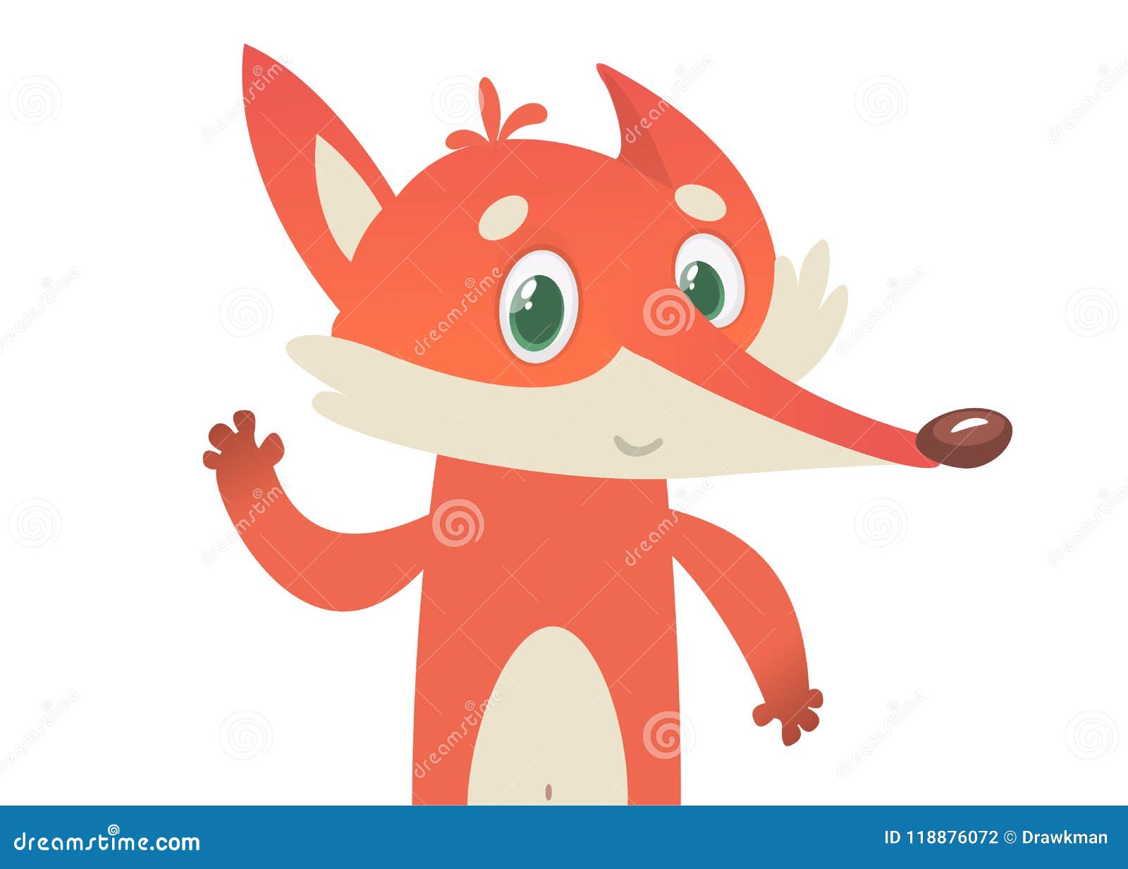 Cute Cartoon Fox Character Waving or Presenting. Flat Design. Vector ...