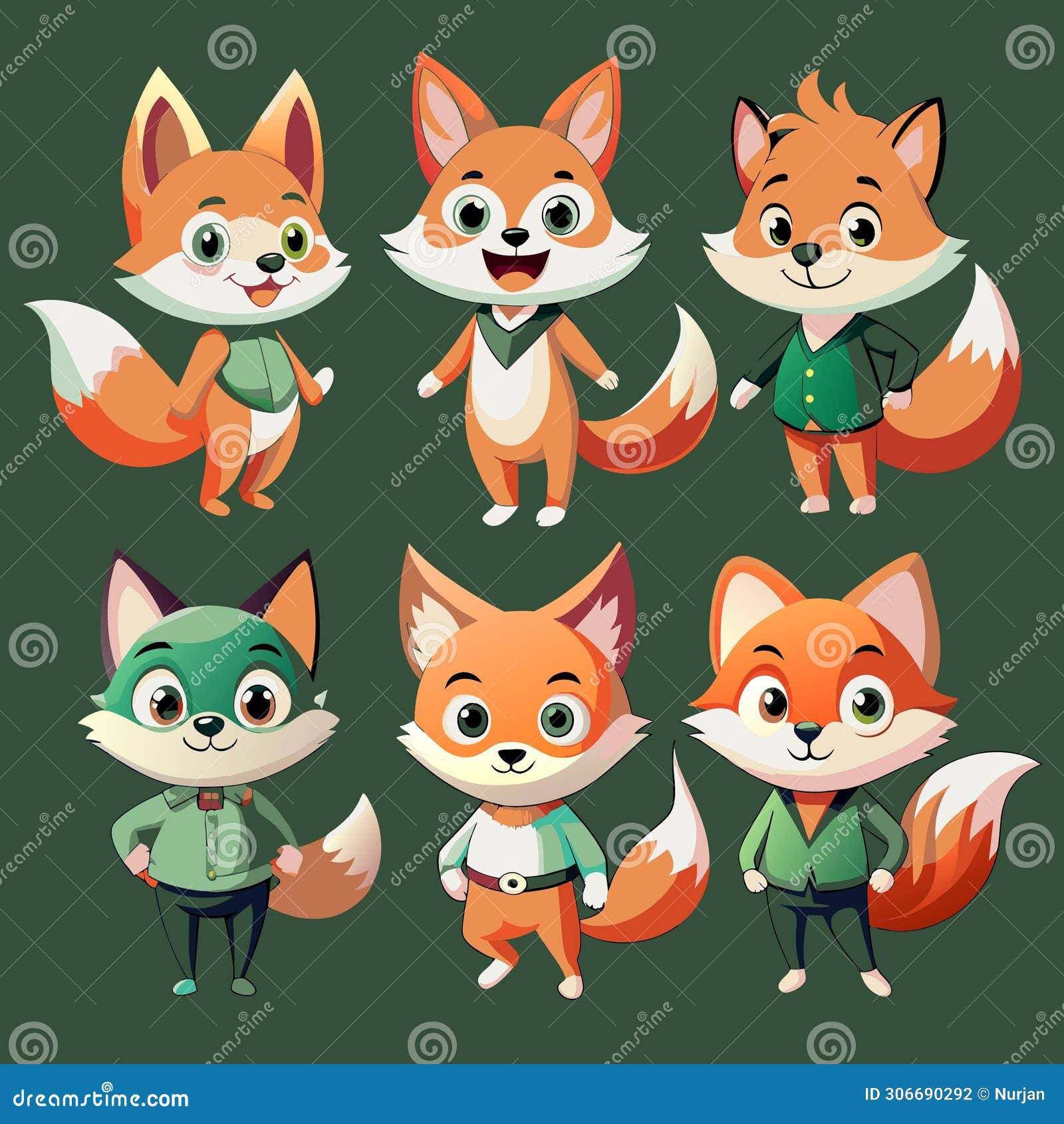 Cute Cartoon Fox Characters of Different Appearance. Set of Foxes Stock ...