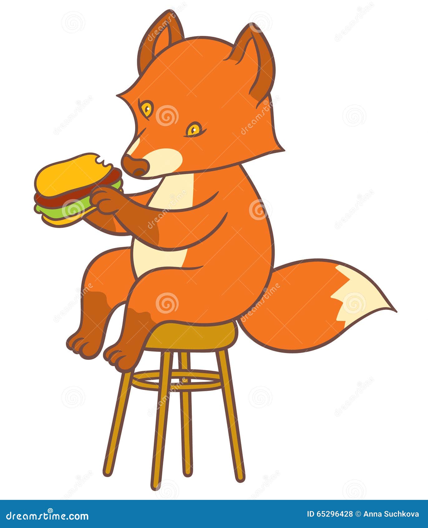 Cute Cartoon Fox Holding Big Tasty Sandwich Stock Vector - Illustration ...