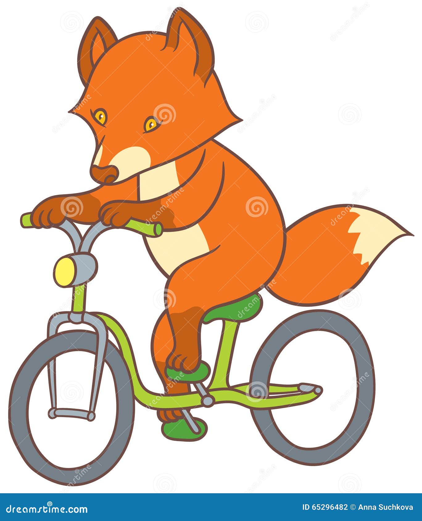 Cute Cartoon Fox Riding a Bicycle Stock Vector - Illustration of sweet ...