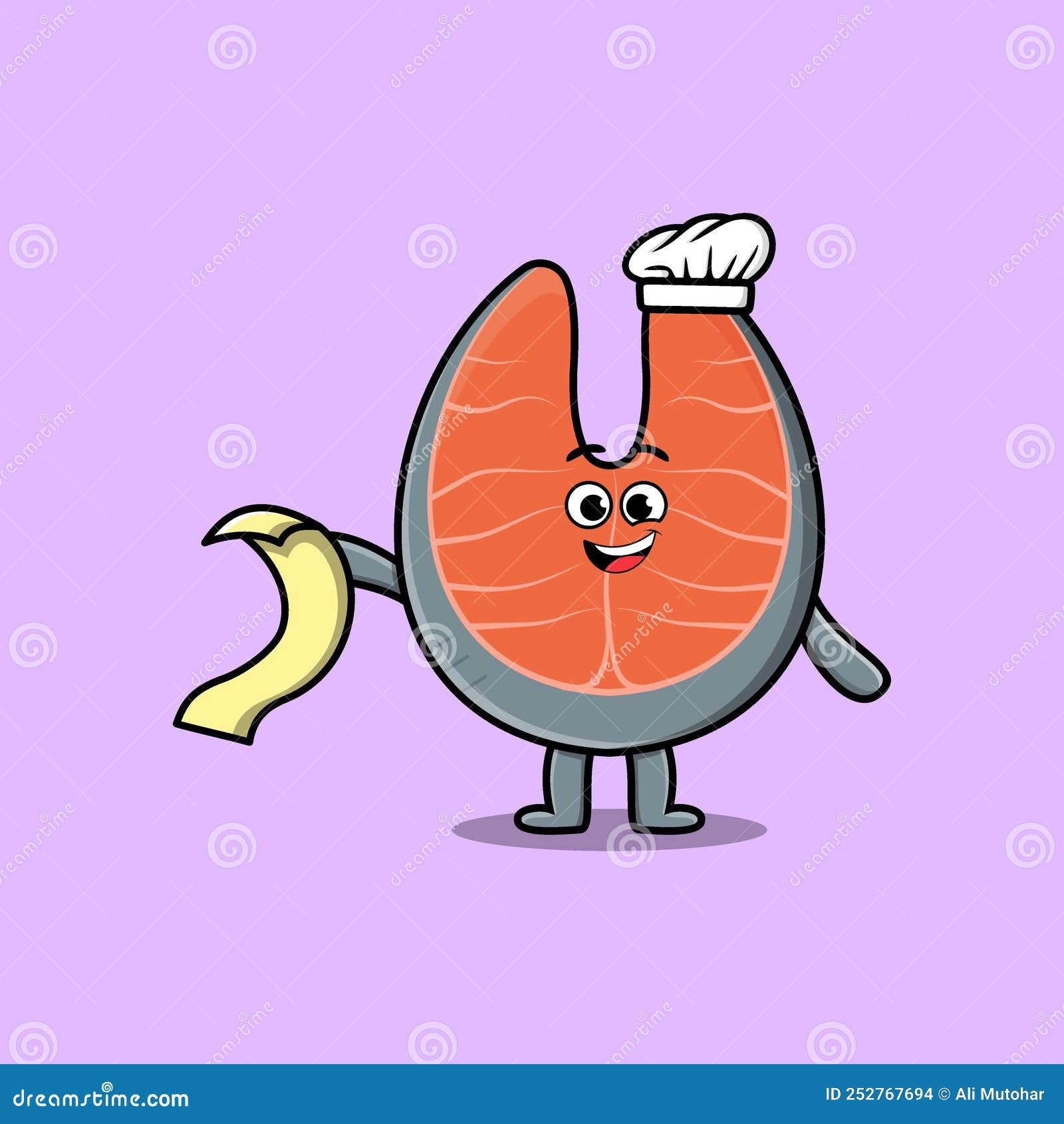 Cute Cartoon Fresh Salmon Chef with Menu in Hand Stock Vector ...