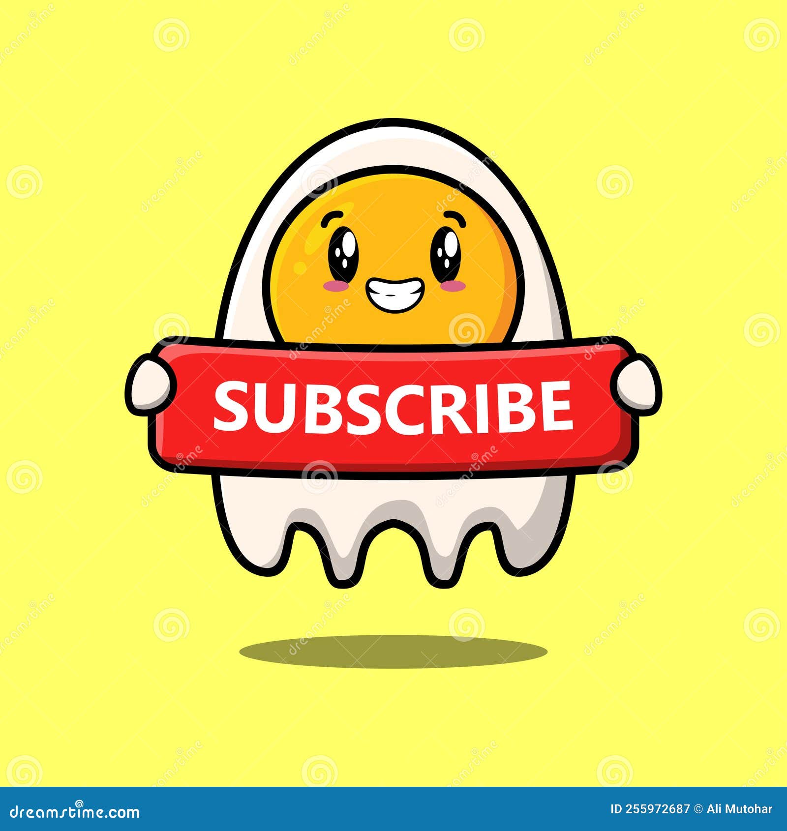 Cute Cartoon Fried Egg Holding Red Subscribe Board Stock Vector ...