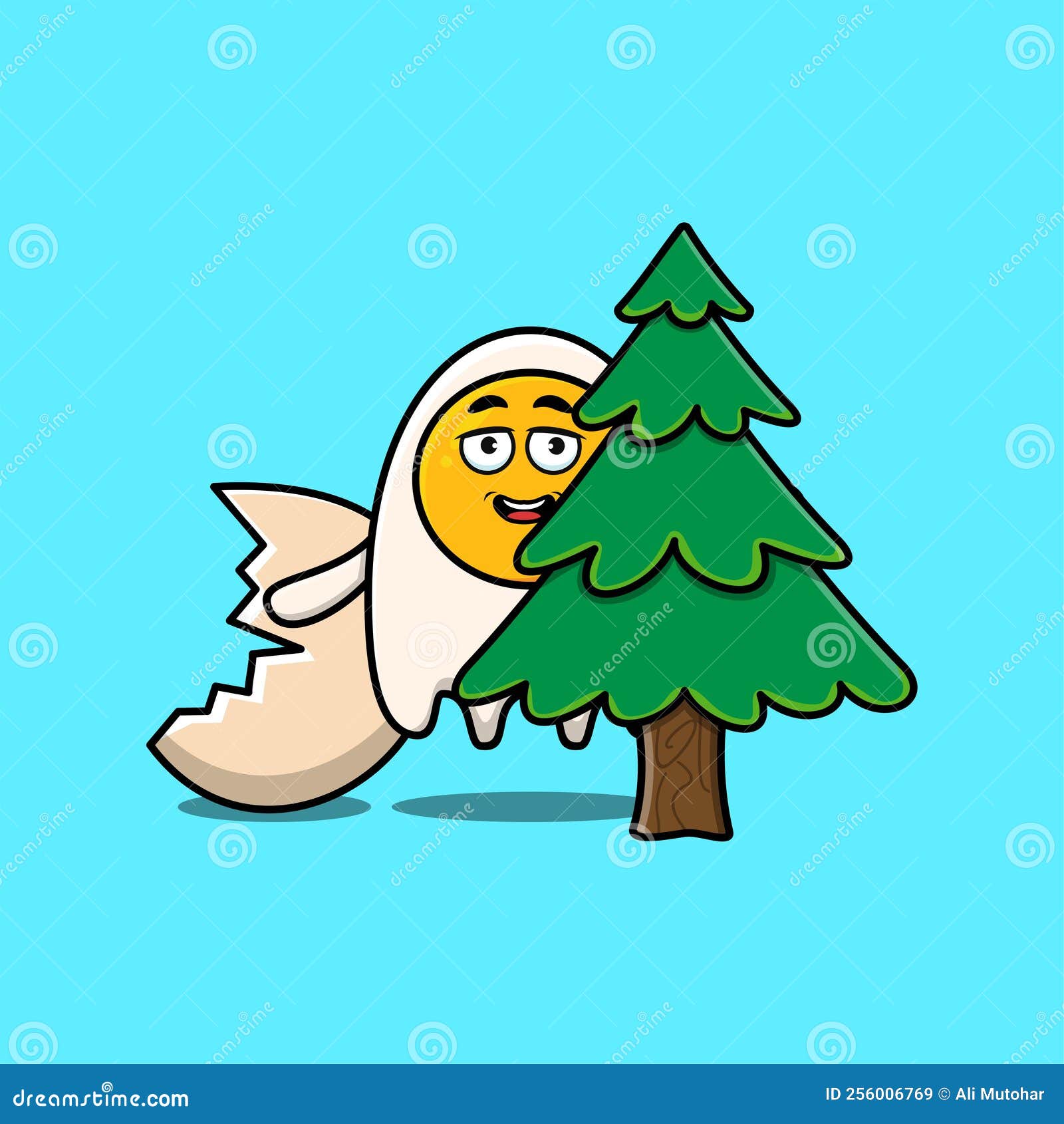 Cute Cartoon Fried Eggs Character Hiding Tree Stock Vector ...