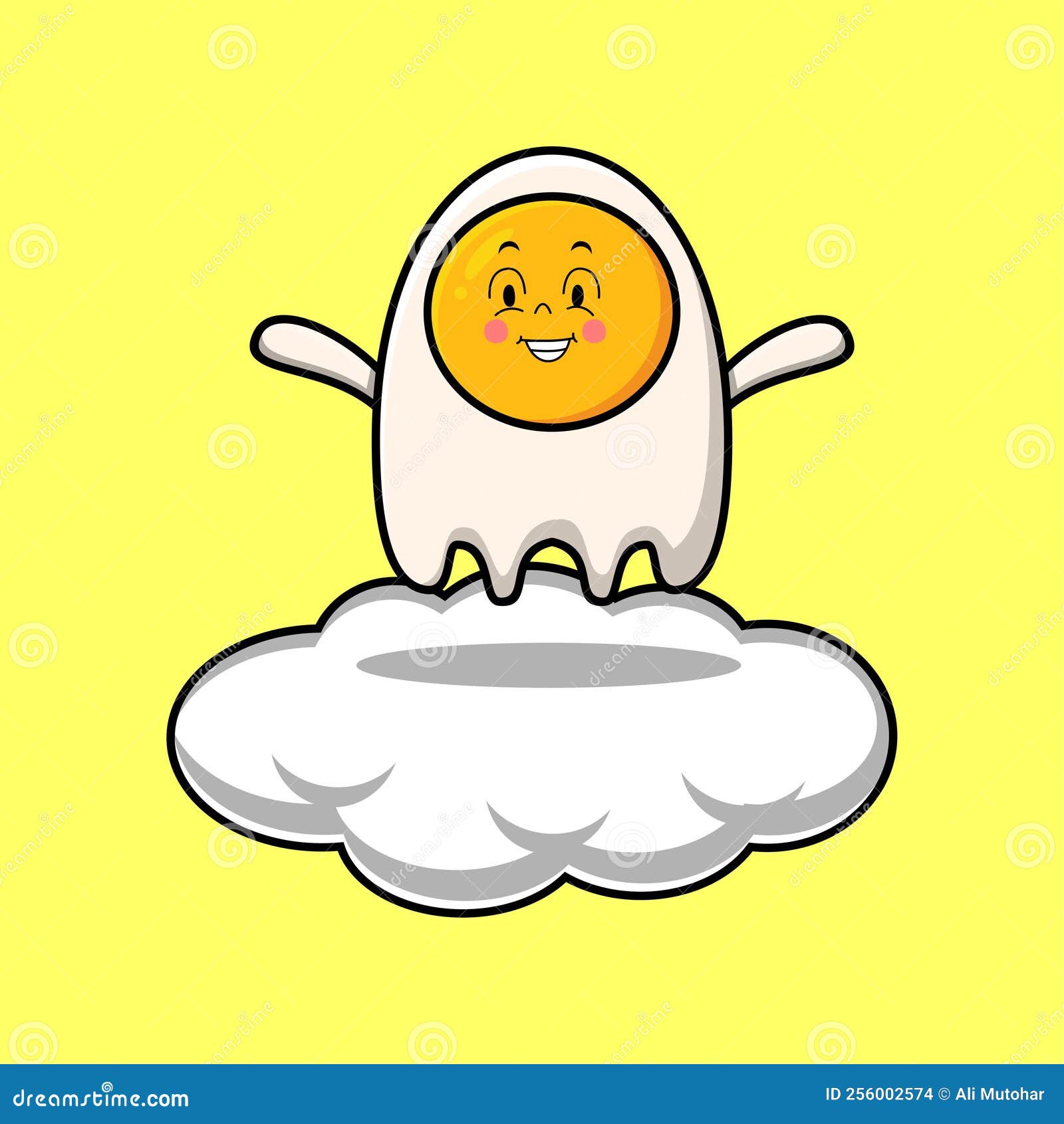 Cute Cartoon Fried Eggs Character Stand in Cloud Stock Vector ...