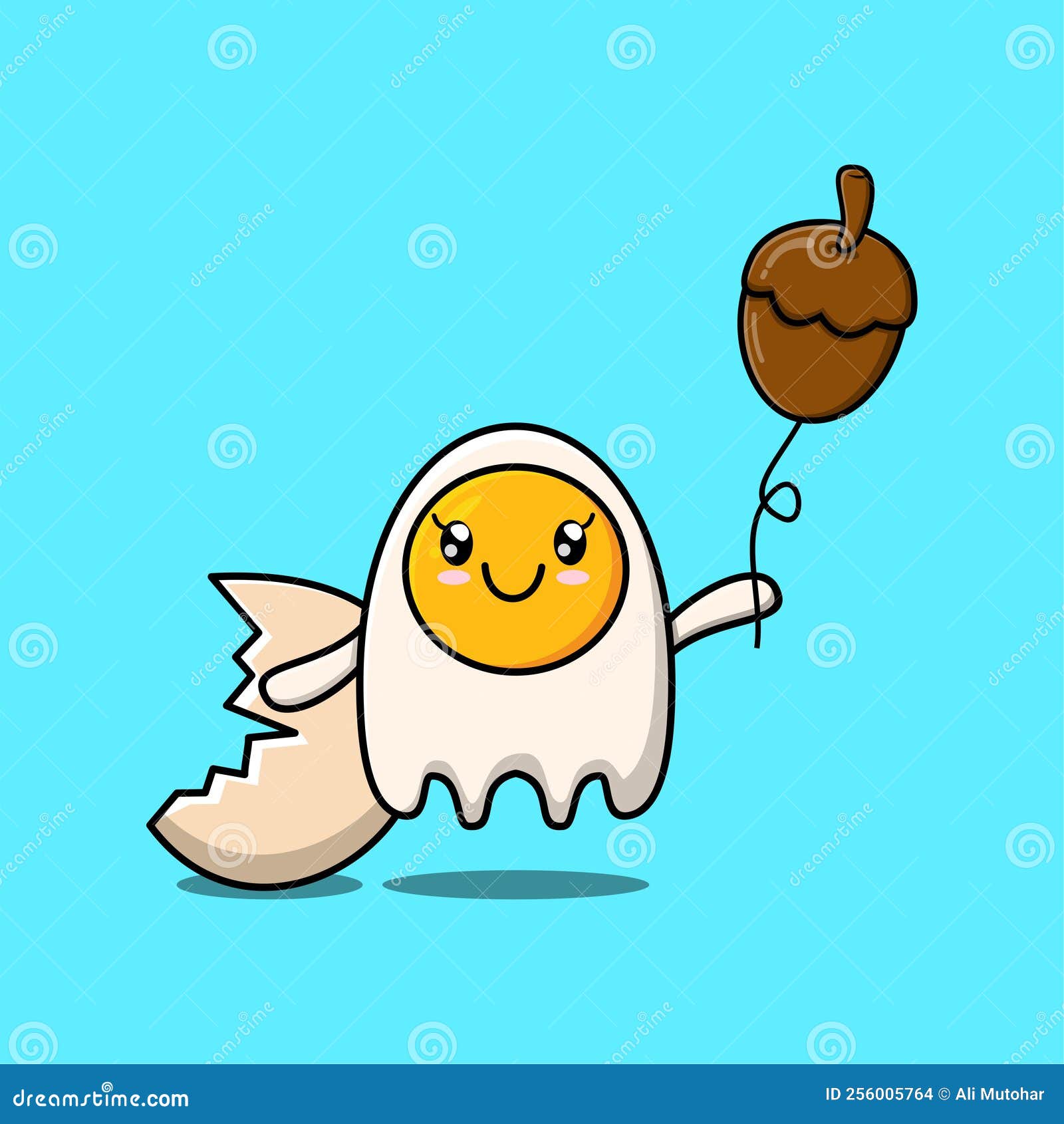 Cute Cartoon Fried Eggs Floating with Acorn Stock Vector - Illustration ...