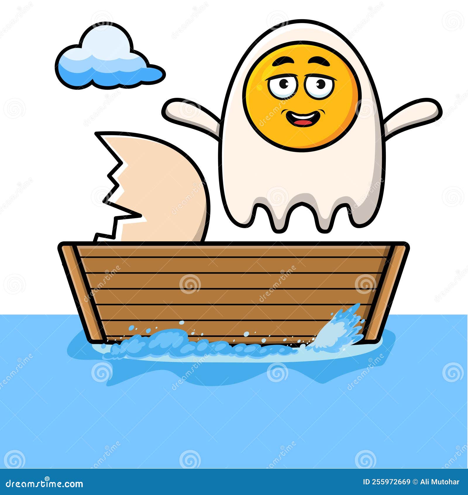 Cute Cartoon Fried Eggs Get on Boat Stock Vector - Illustration of ...