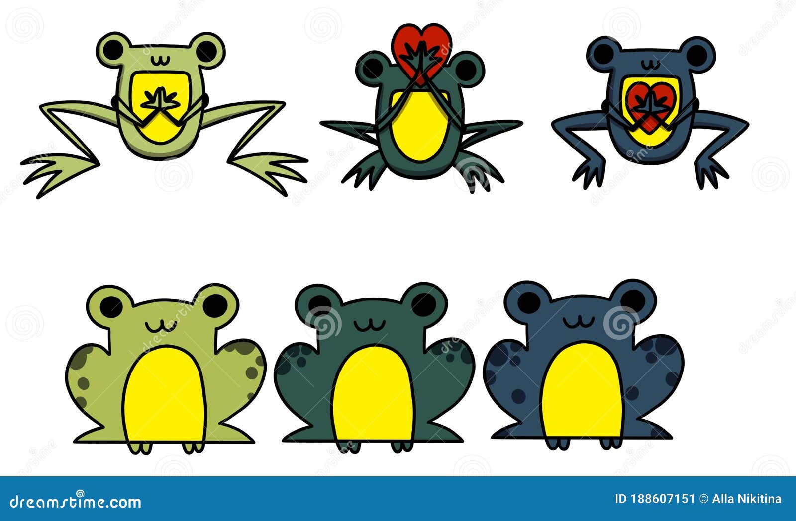 Cute Cartoon Frog Set, Smiling and Croaking Frames. Simple Flat Style ...