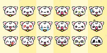 Cute Cartoon Funny Cat Faces Emoticons Set Stock Vector - Illustration ...