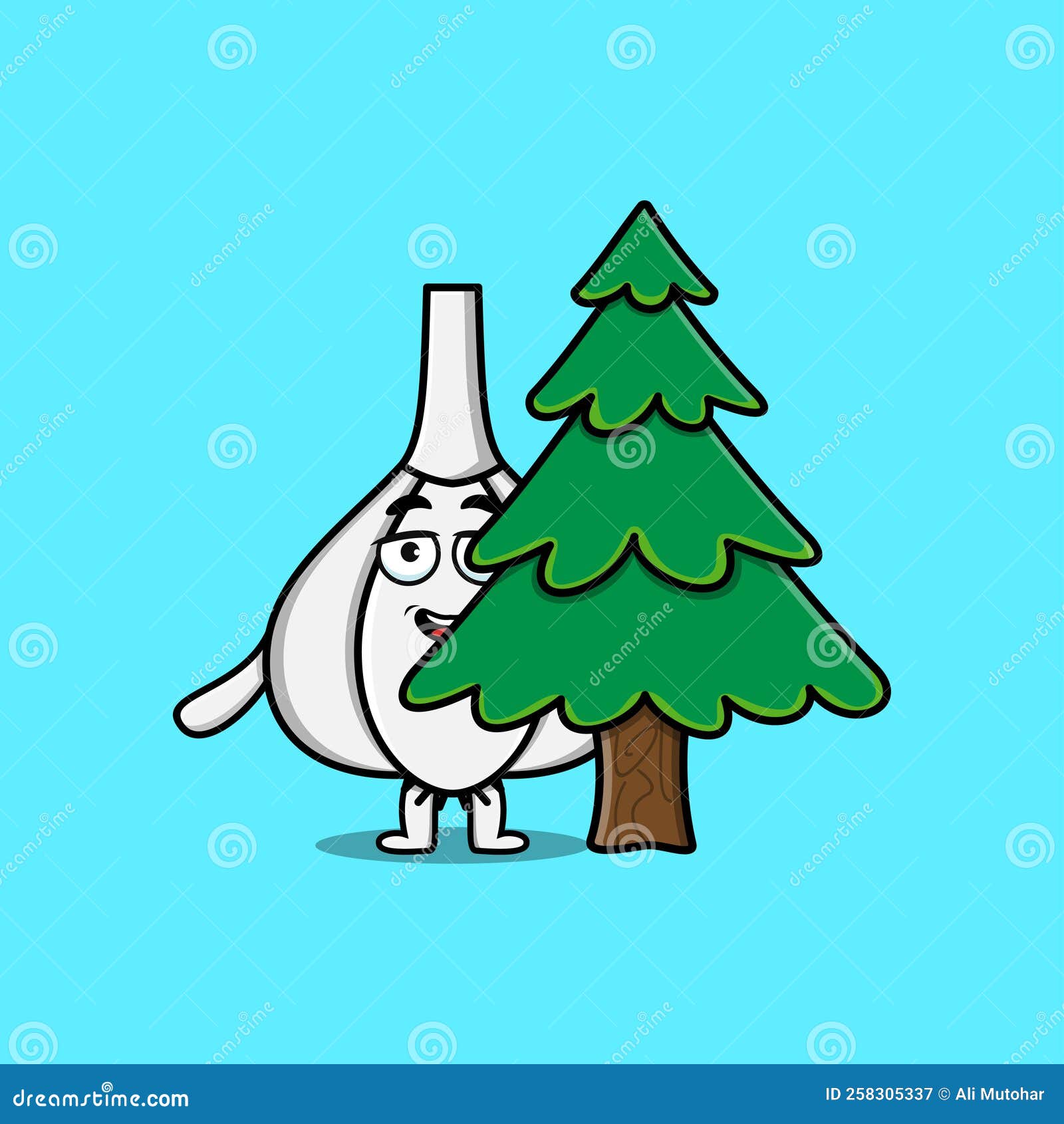 Cute Cartoon Garlic Character Hiding Tree Stock Vector - Illustration ...