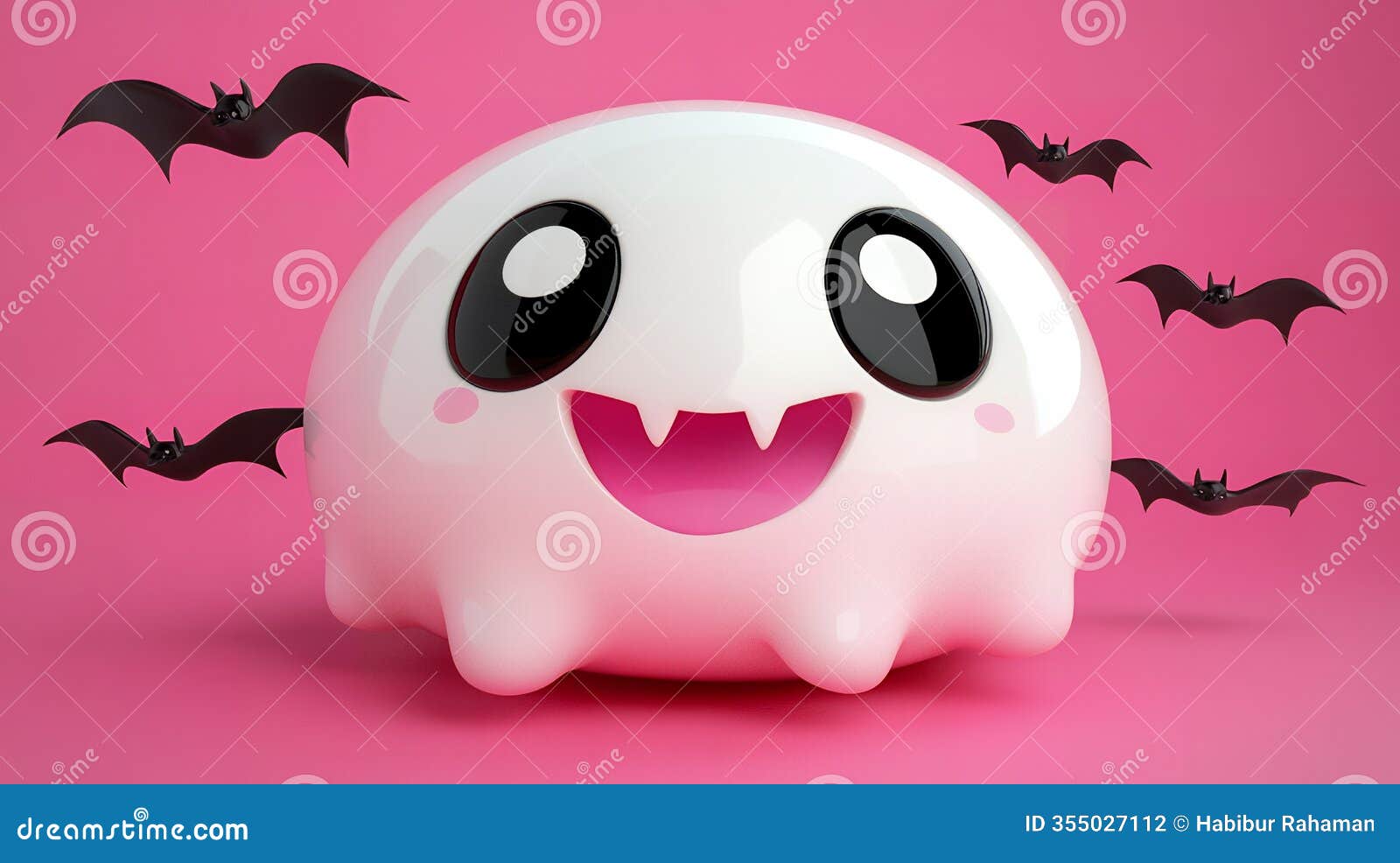 Cute Cartoon Ghost with Bats on Pink Background Stock Illustration ...