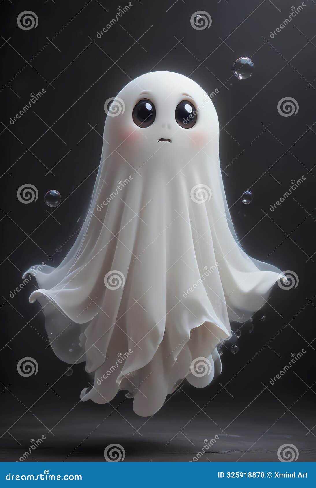 Cute Cartoon Ghost with Big Expressive Eyes and a Shy Blushing Face ...